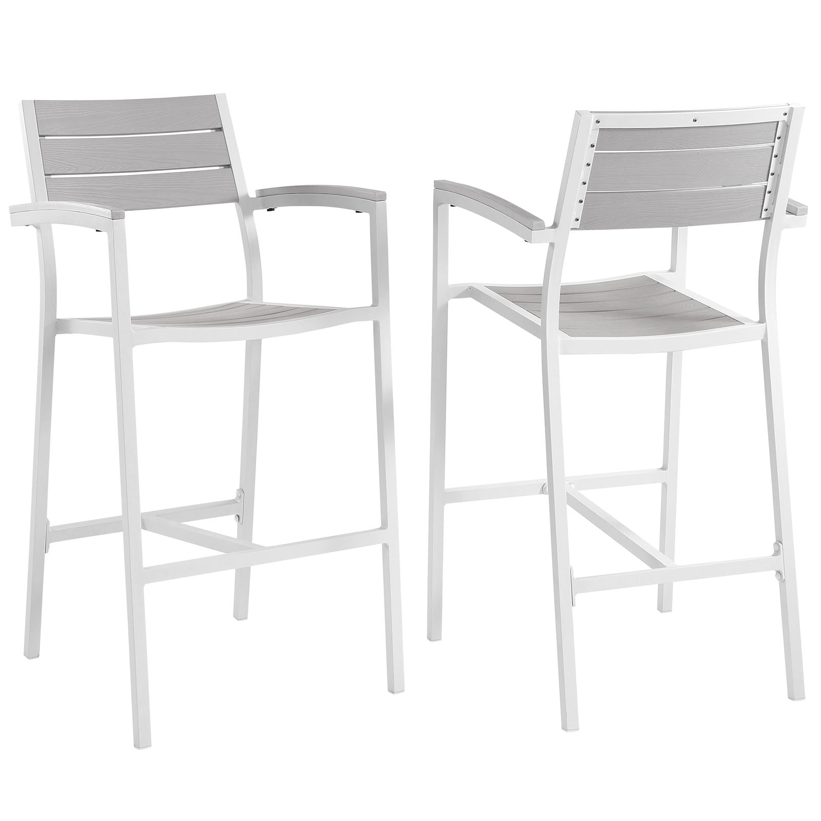 Bar Side Stool Chair, Set of 2, White Light Gray, Metal, Outdoor Patio ...