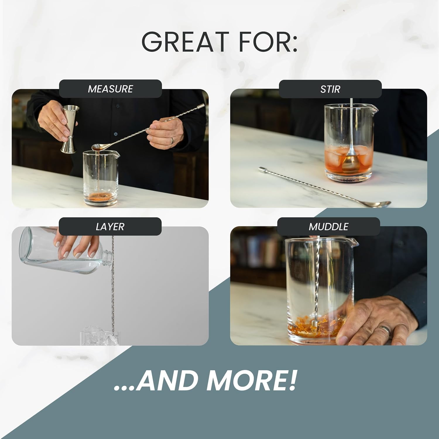 Bar Spoon Set, Drink Mixing Spoons, for Mixing Glass or Shaker ...