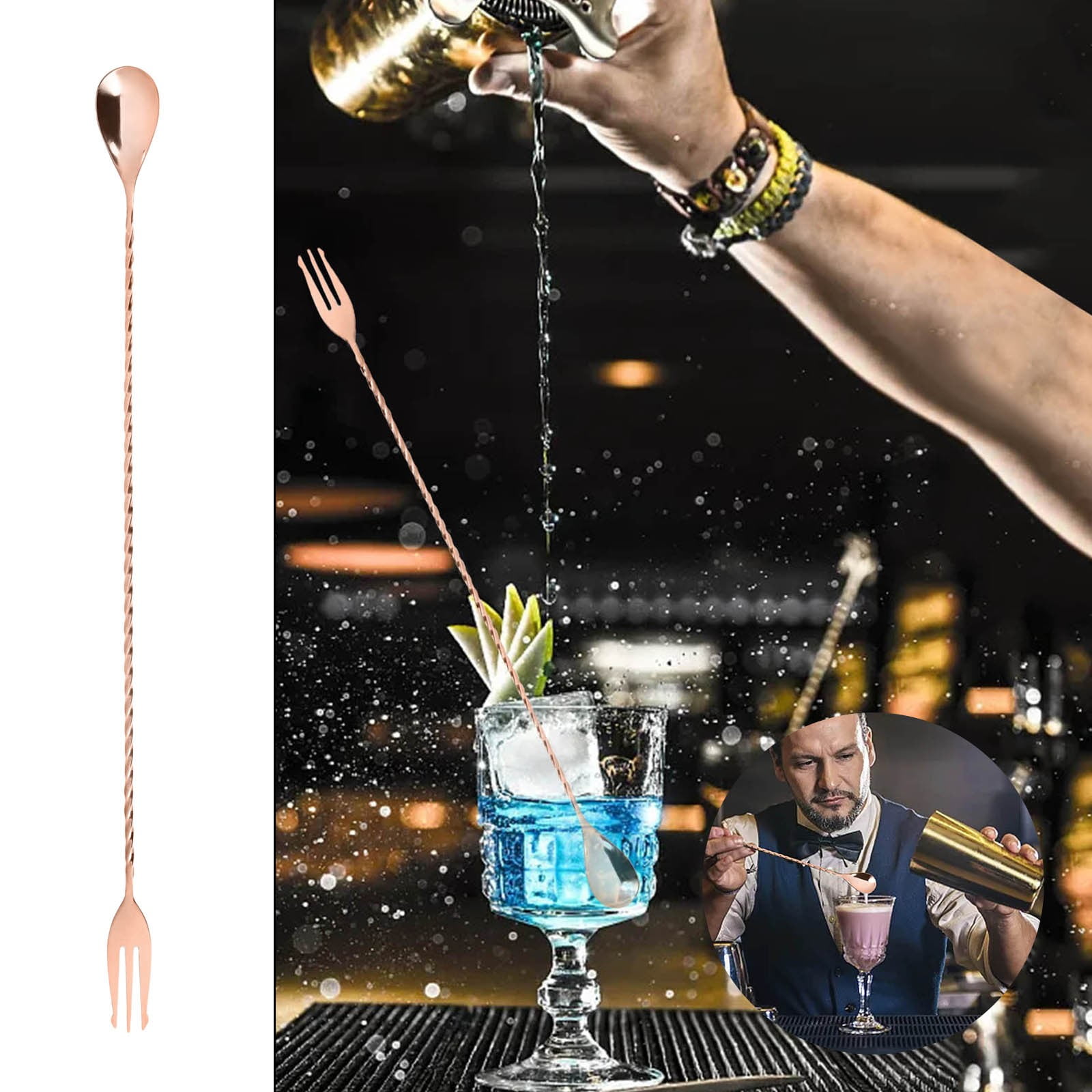 Bar Spoon With Full Twisted Stem Handle Bartender Tool Copper Dining ...