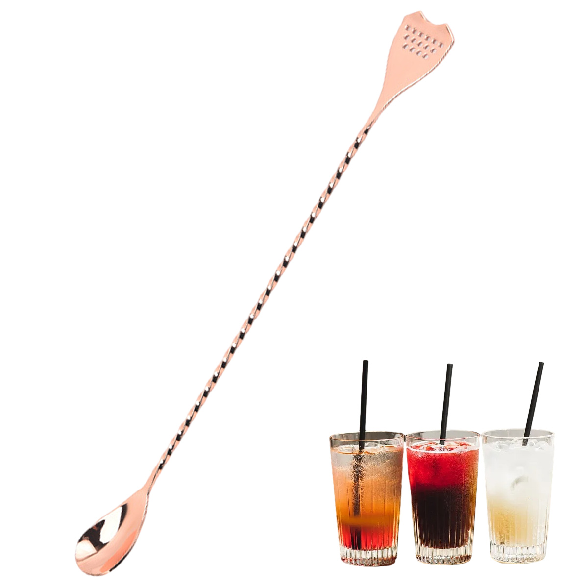 Bar Spoon with Strainer End, (30.0 Cm), Stainless Steel Bar Spoon ...