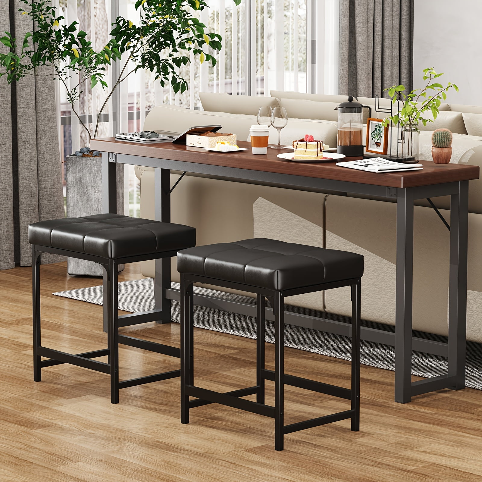 Bar Stool 2pcs Set, with Footrest, Soft Seat Cushion, Wooden Legs and ...