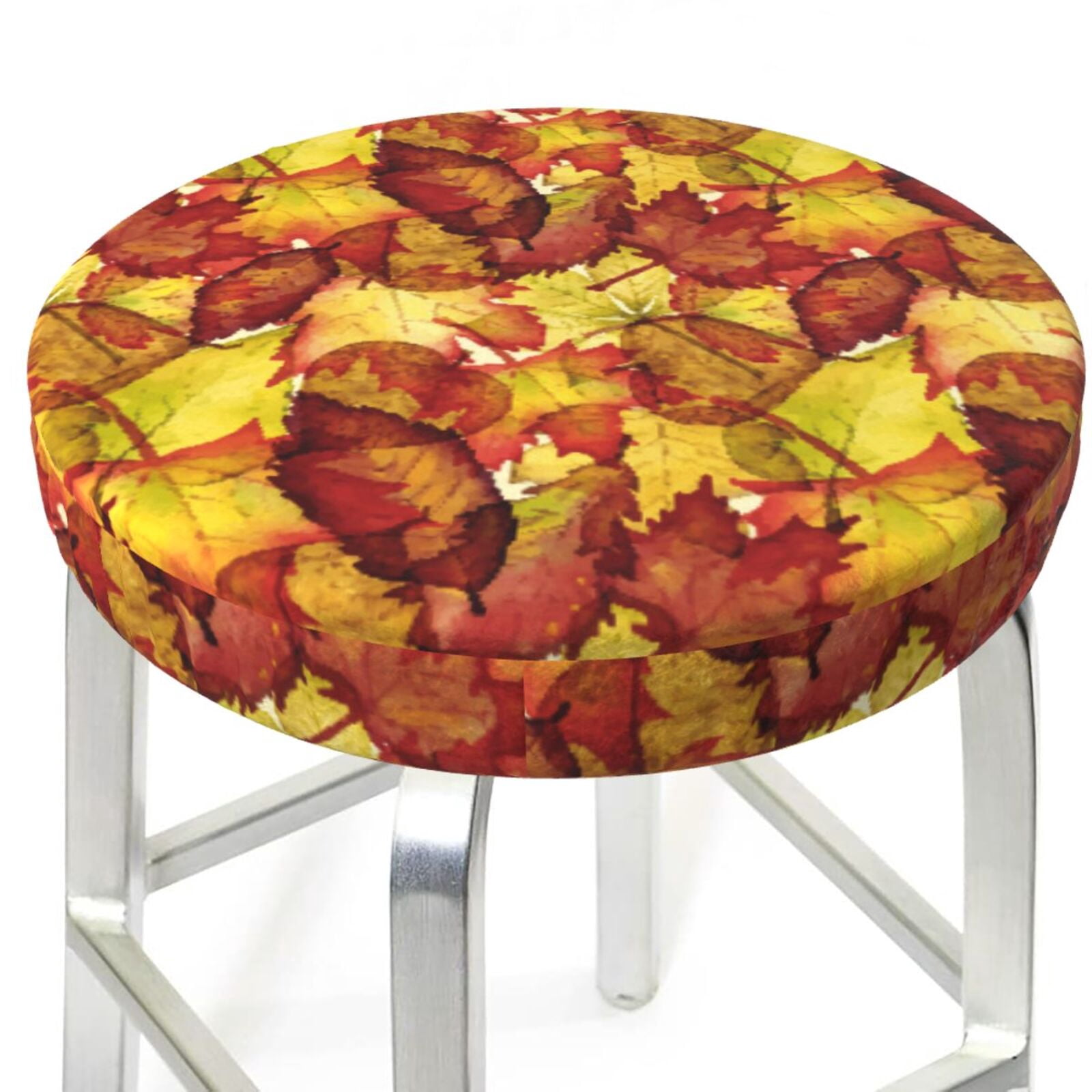 Bar Stool Covers - Autumn Mosaic Maple Leaves Stretch Round Seat Covers ...
