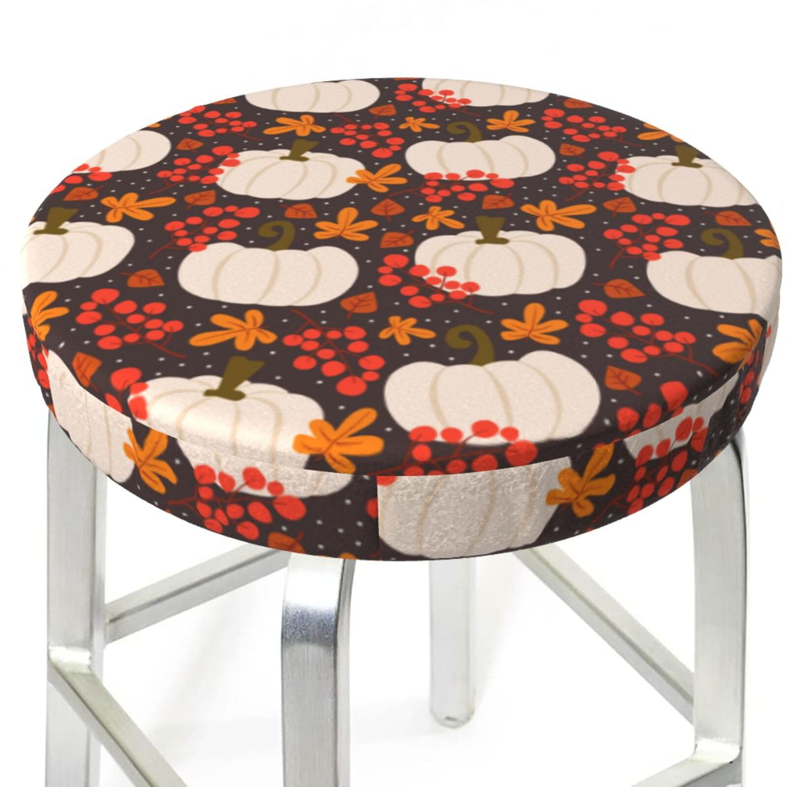 Bar Stool Covers - Autumn White Pumpkin Stretch Round Seat Covers with ...
