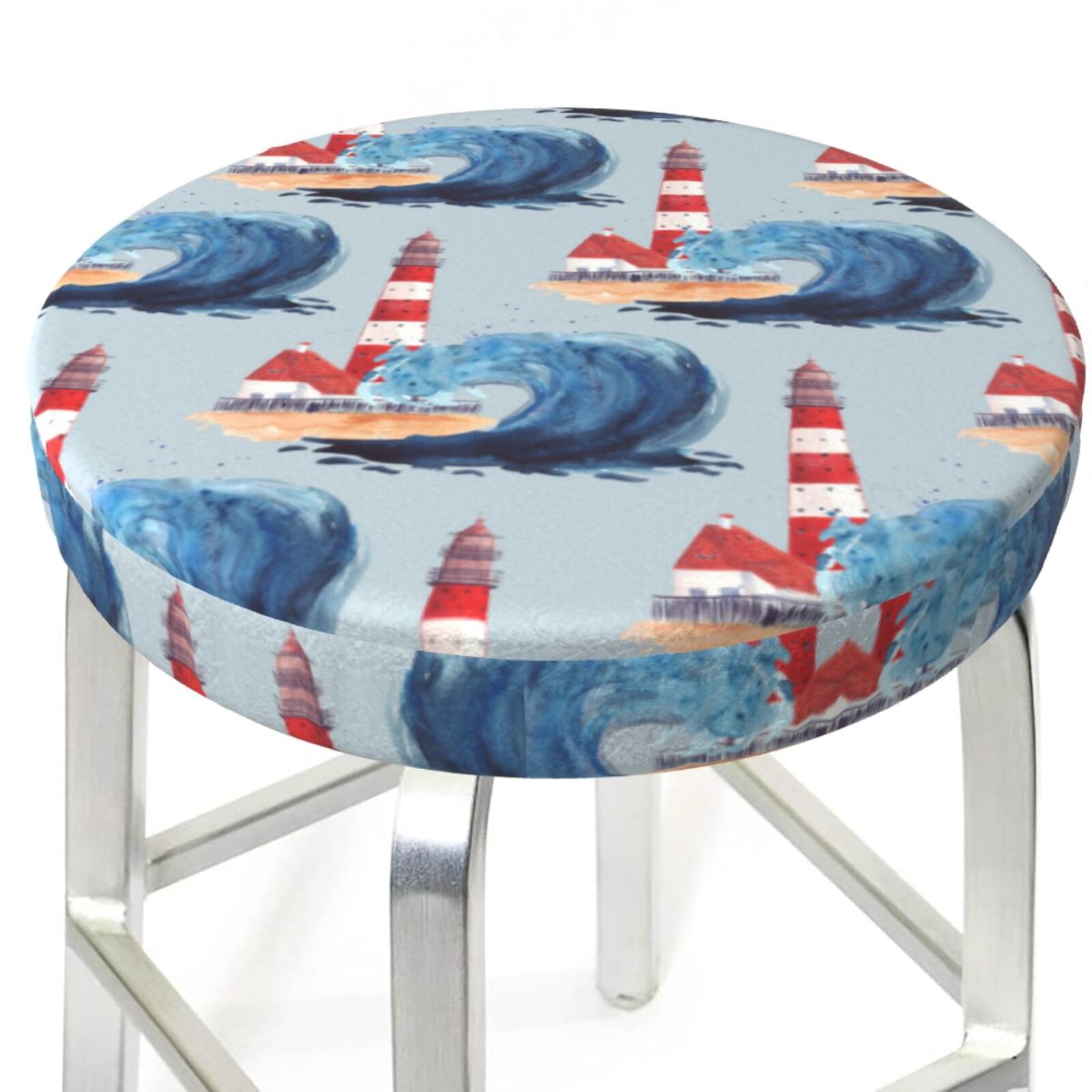 Bar Stool Covers - Beacon In The Huge Waves Of The Surf Stretch Round ...