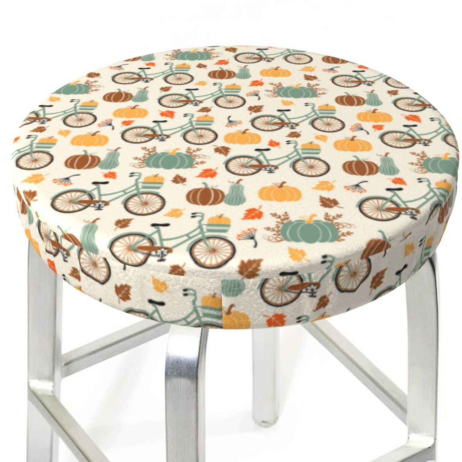 Bar Stool Covers - Bicycle And Pumpkins Stretch Round Seat Covers with ...