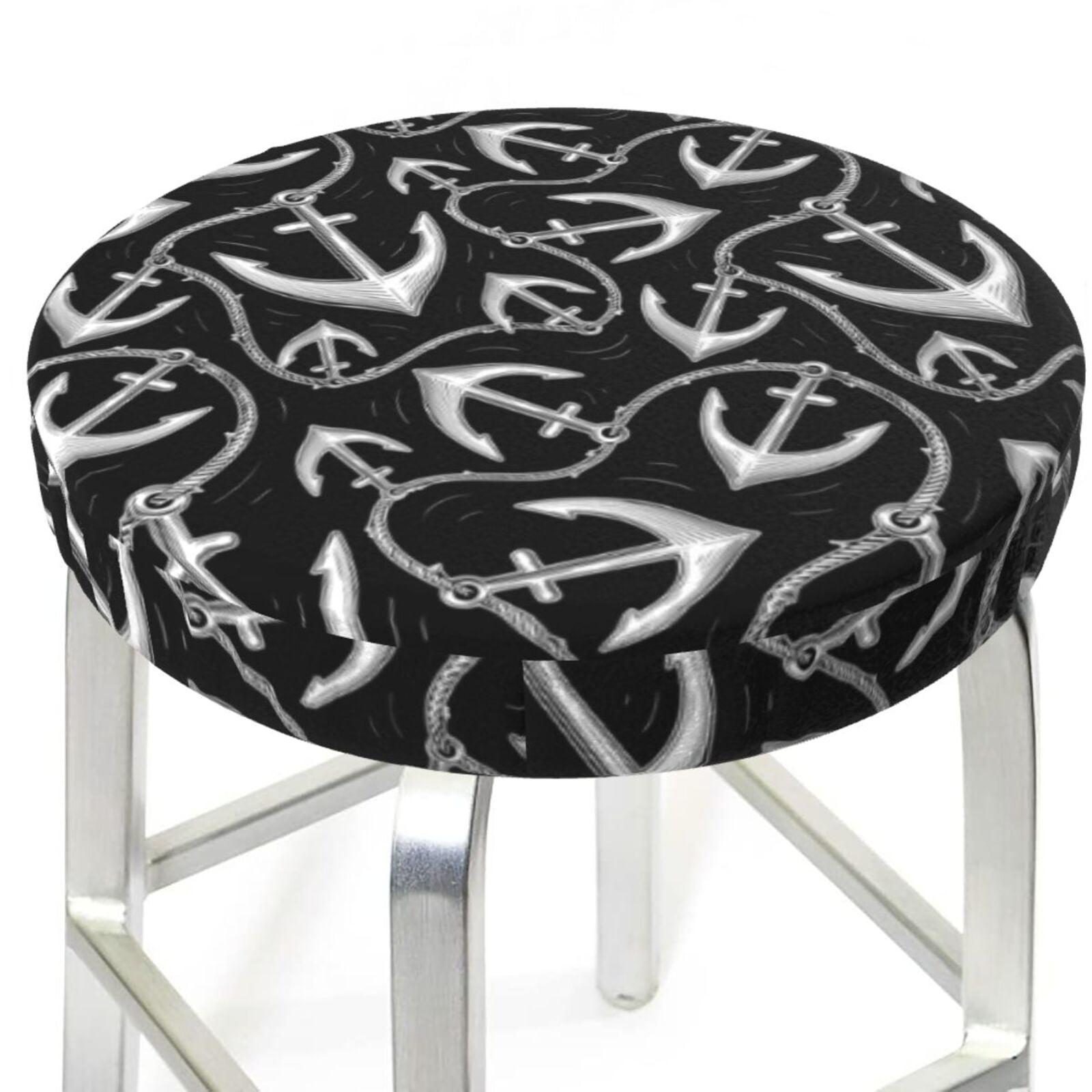 Bar Stool Covers - Black White Anchor cool Stretch Round Seat Covers ...