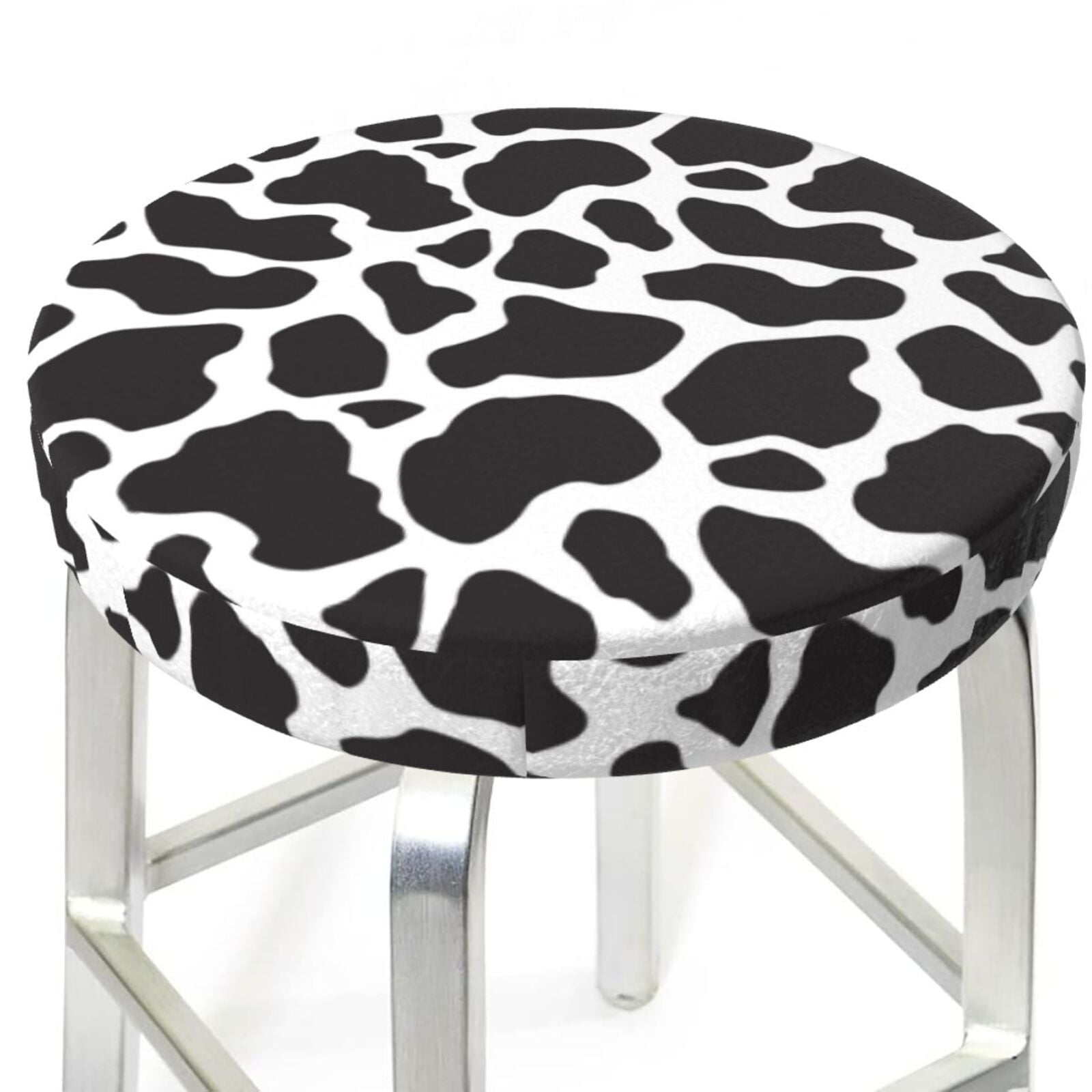 Bar Stool Covers - Black White Cow Print pattern Stretch Round Seat ...