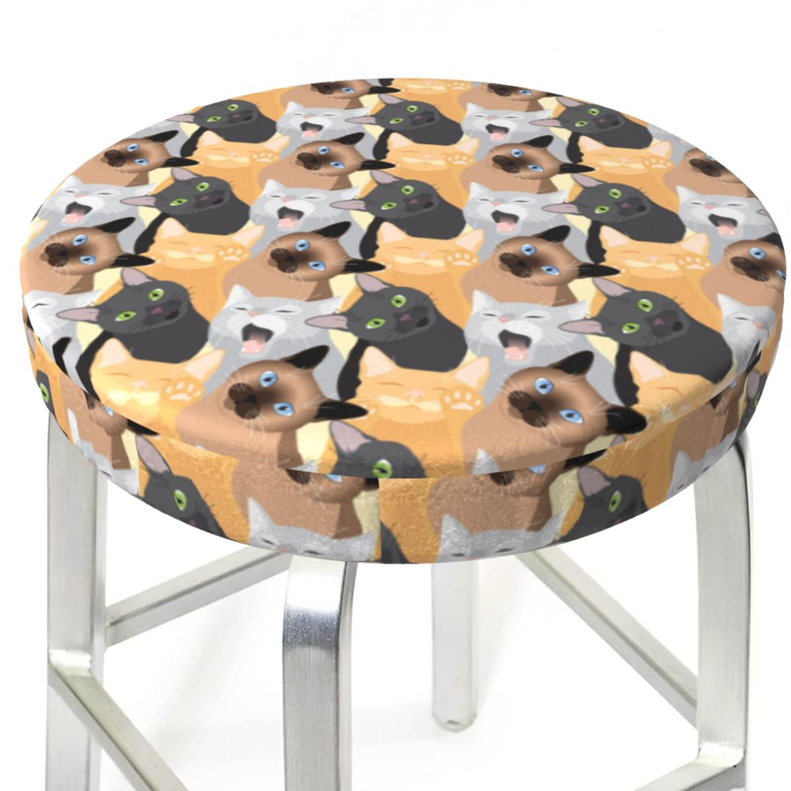 Bar Stool Covers - Black red Siamese gray cats Stretch Round Seat ...