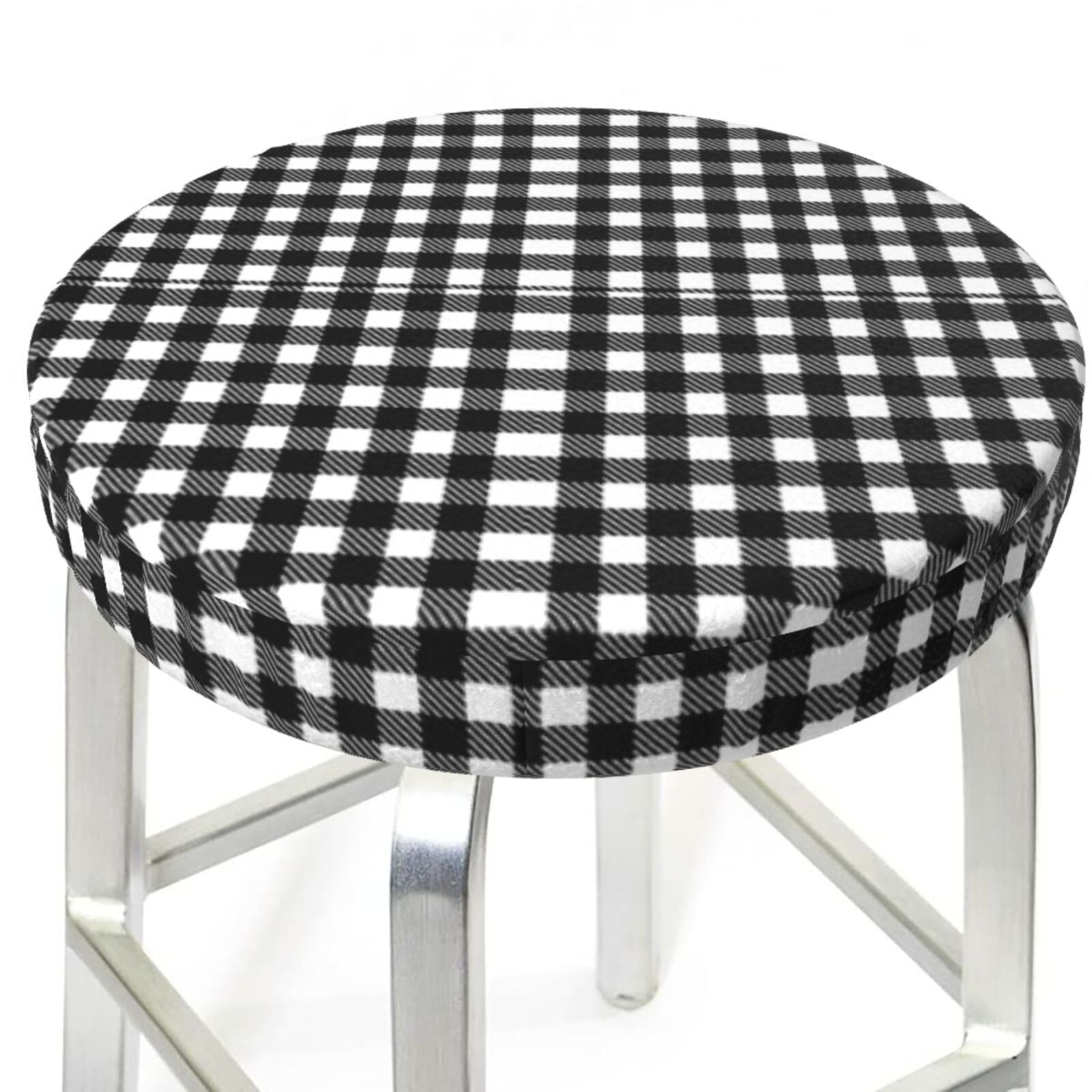Bar Stool Covers - Black white Buffalo Plaid Stretch Round Seat Covers ...