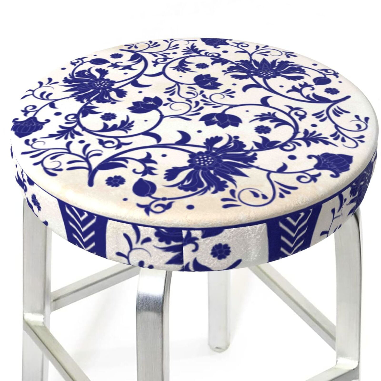 Bar Stool Covers - Blue And White Porcelain Stretch Round Seat Covers ...