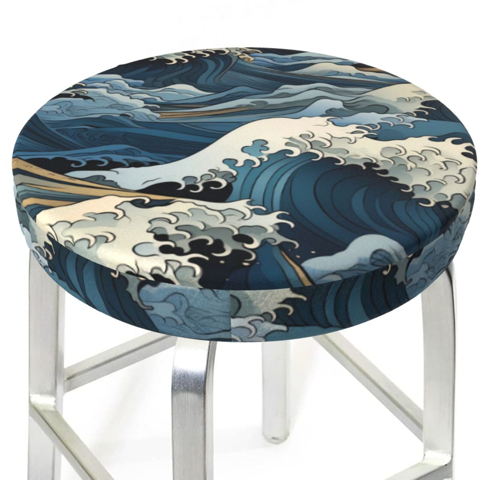 Bar Stool Covers - Blue Sea Waves Art Stretch Round Seat Covers with ...