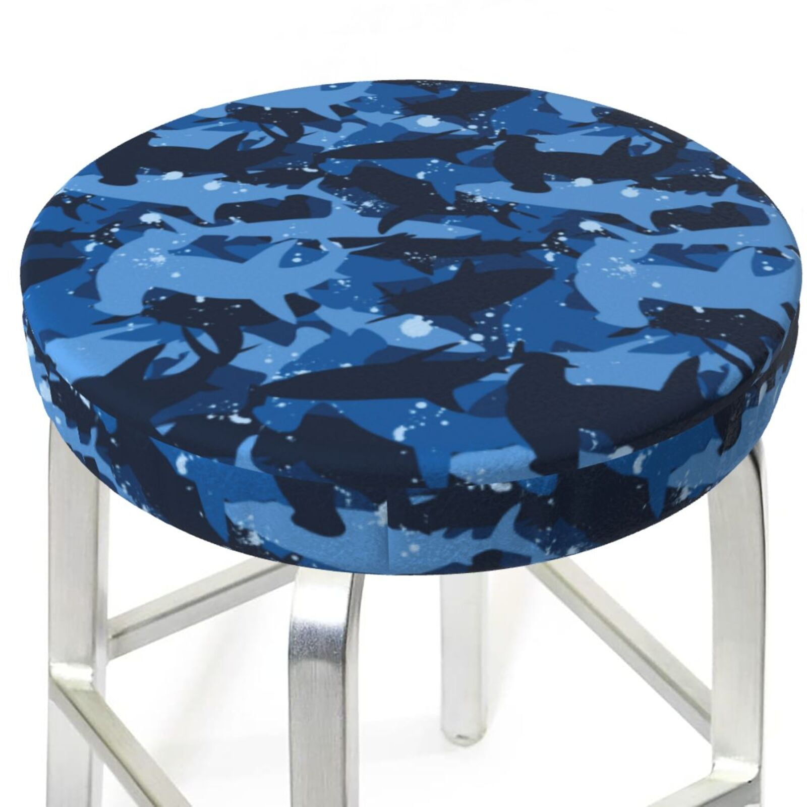 Bar Stool Covers - Blue camouflage hammerhead shark Stretch Round Seat ...