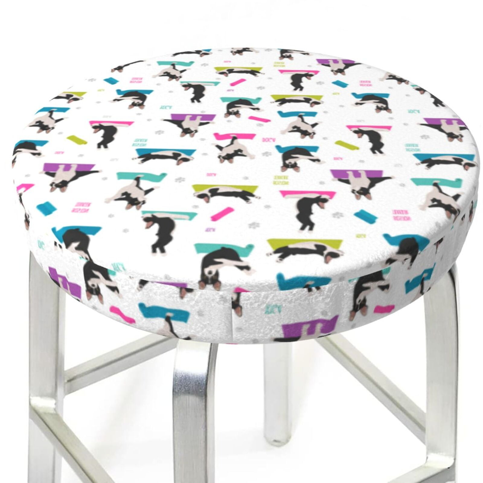 Bar Stool Covers - Boston terrier Yoga dogs funny Stretch Round Seat ...