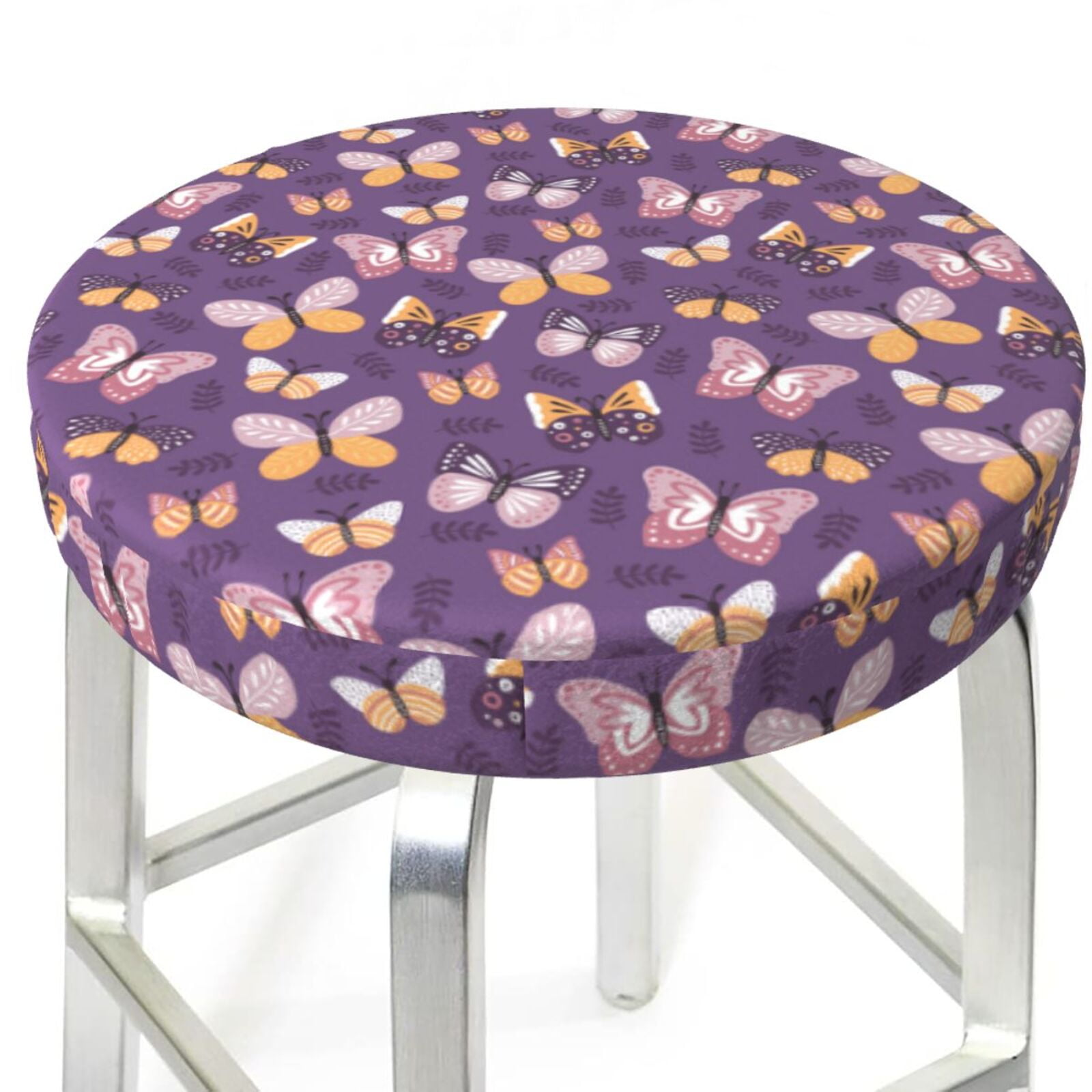 Bar Stool Covers - Butterflies And Floral Stretch Round Seat Covers ...