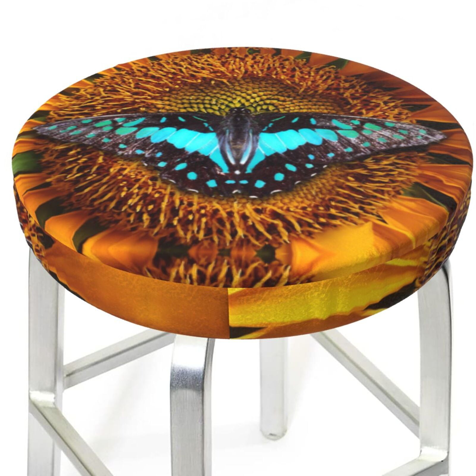 Bar Stool Covers - Butterfly Alighted On Sunflowers Stretch Round Seat ...