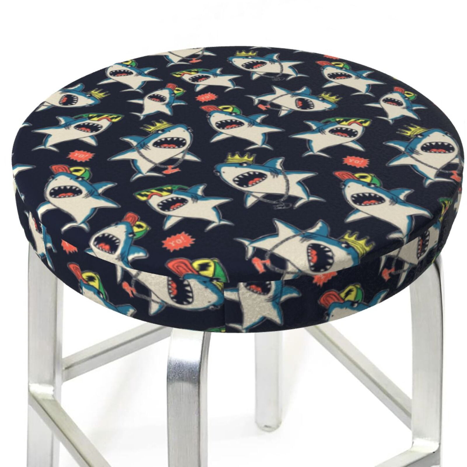 Bar Stool Covers - Cartoon Sharks Stretch Round Seat Covers with ...