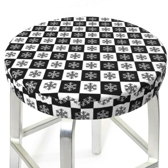 Bar Stool Covers - Checkerboard With Snowflake 1 Stretch Round Seat ...