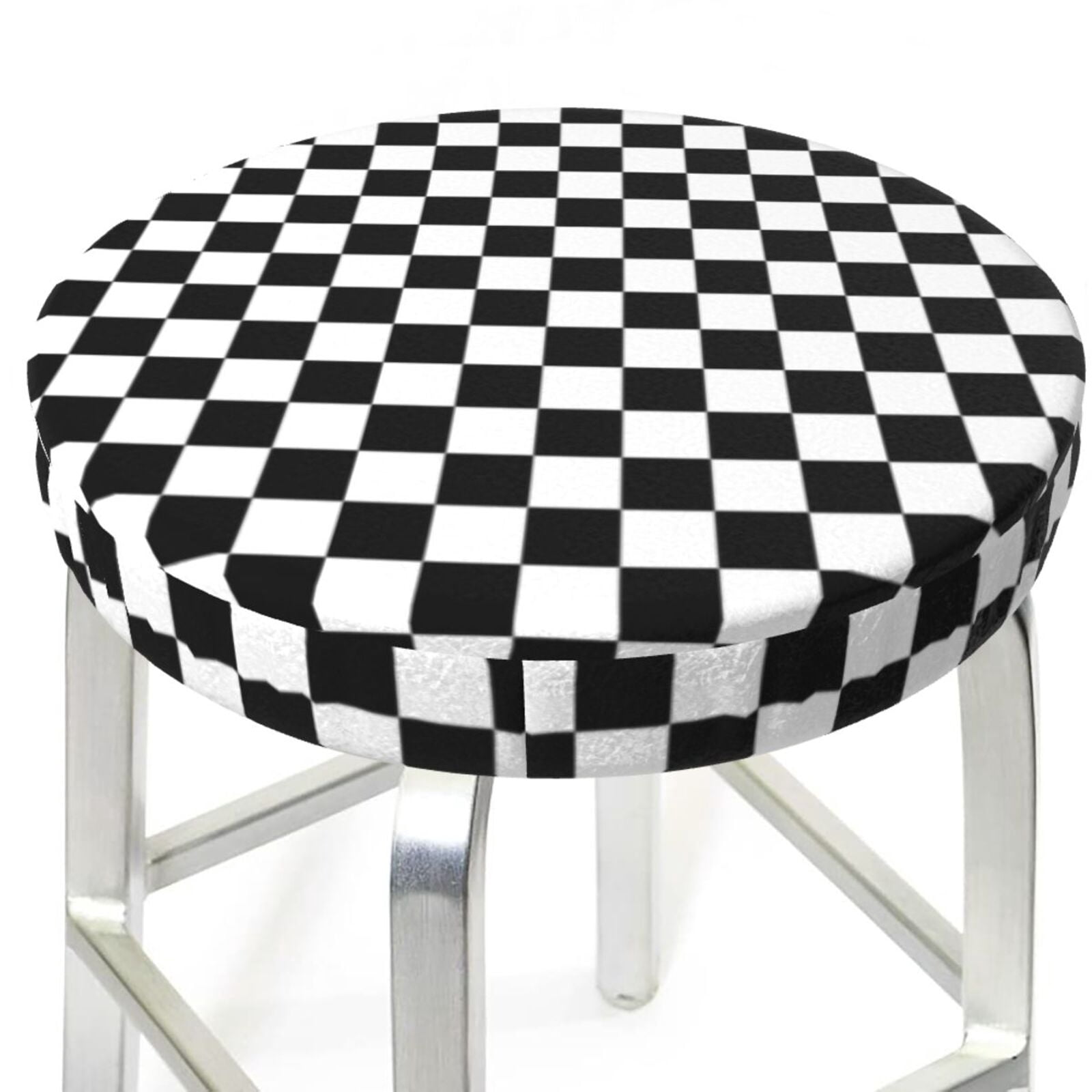 Bar Stool Covers - Chessboard Checkerboard black white Stretch Round ...