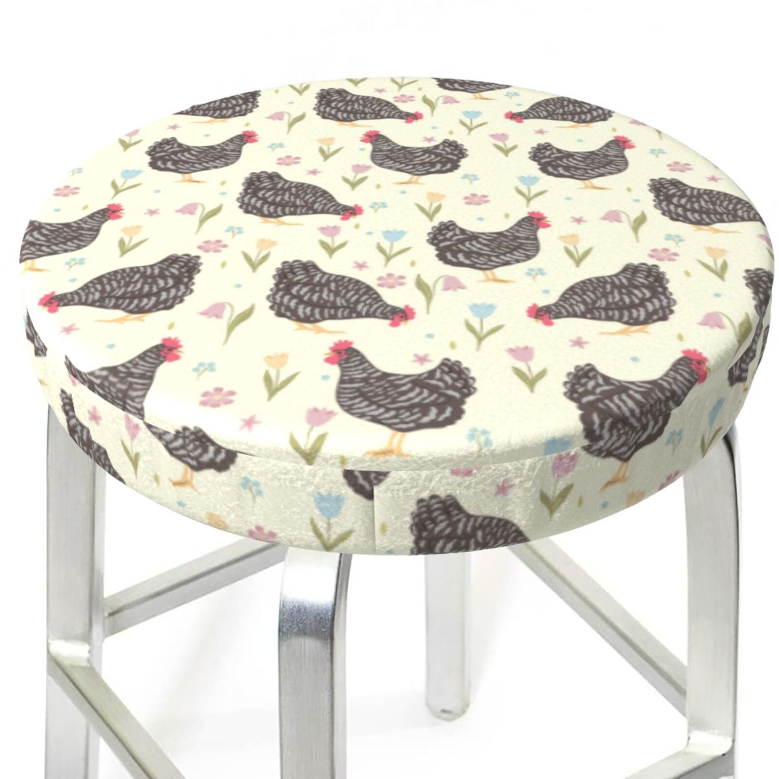 Bar Stool Covers - Chickens And Flowers Stretch Round Seat Covers with ...