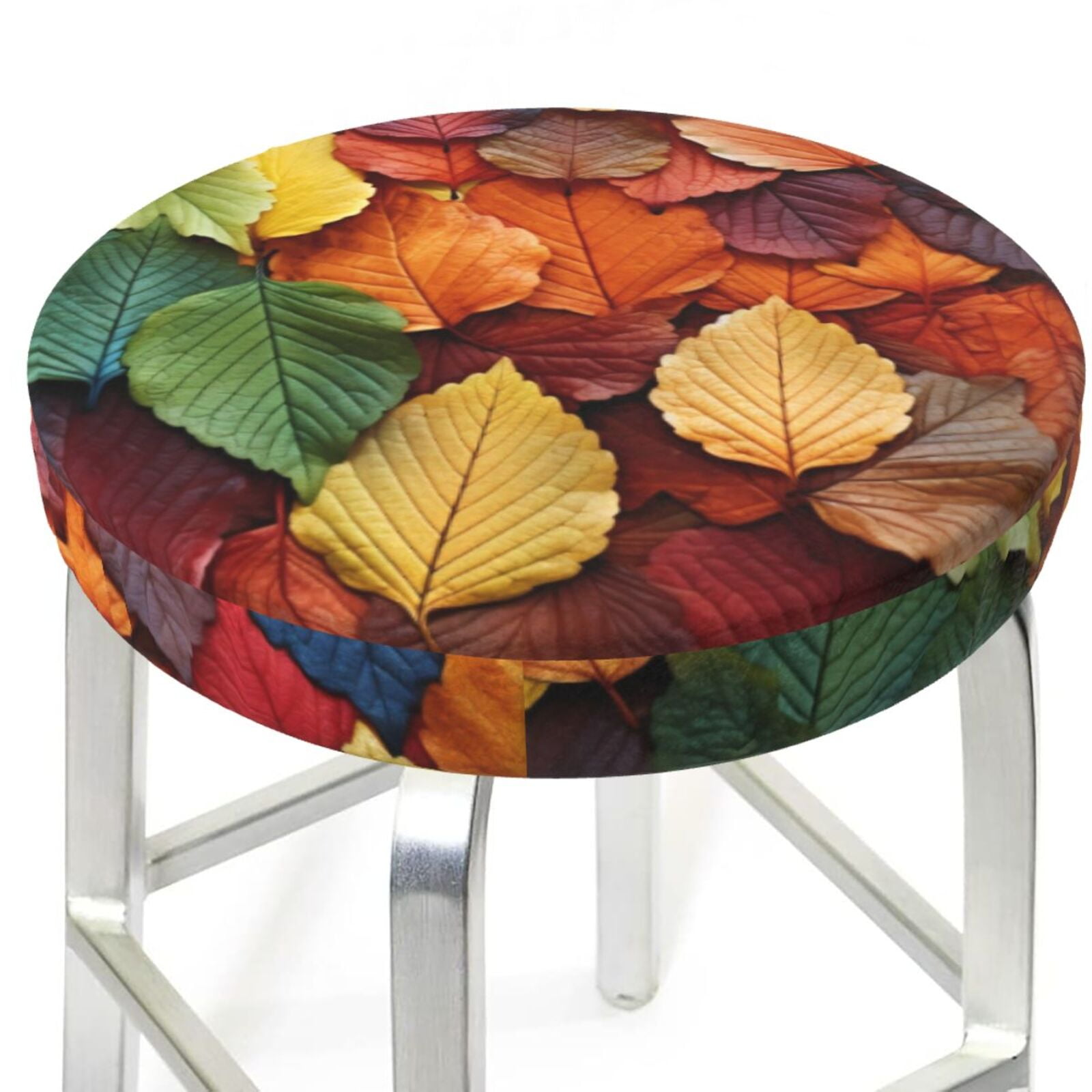 Bar Stool Covers - Colorful Autumn Leaf Stretch Round Seat Covers with ...
