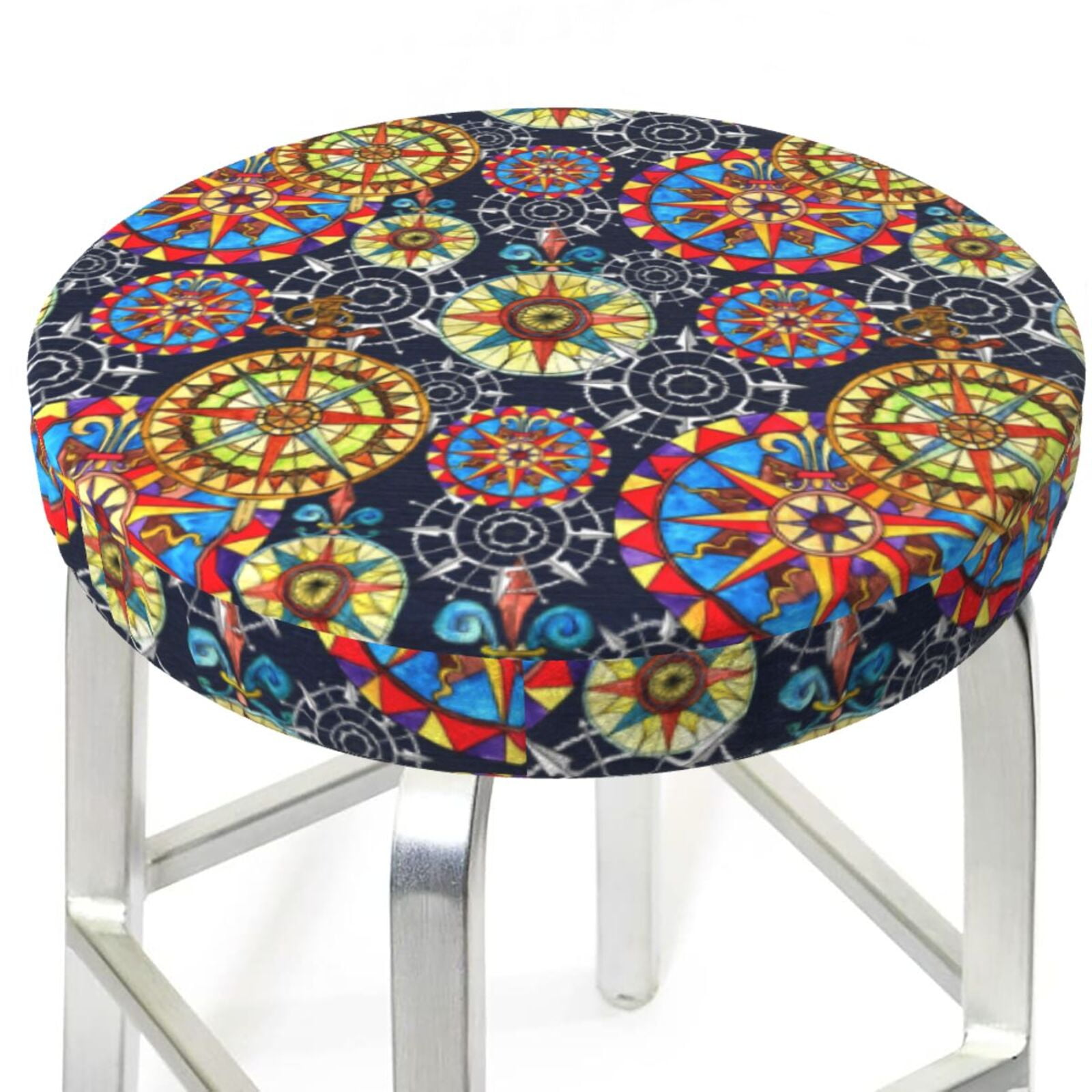 Bar Stool Covers - Colorful Compasses Stretch Round Seat Covers with ...