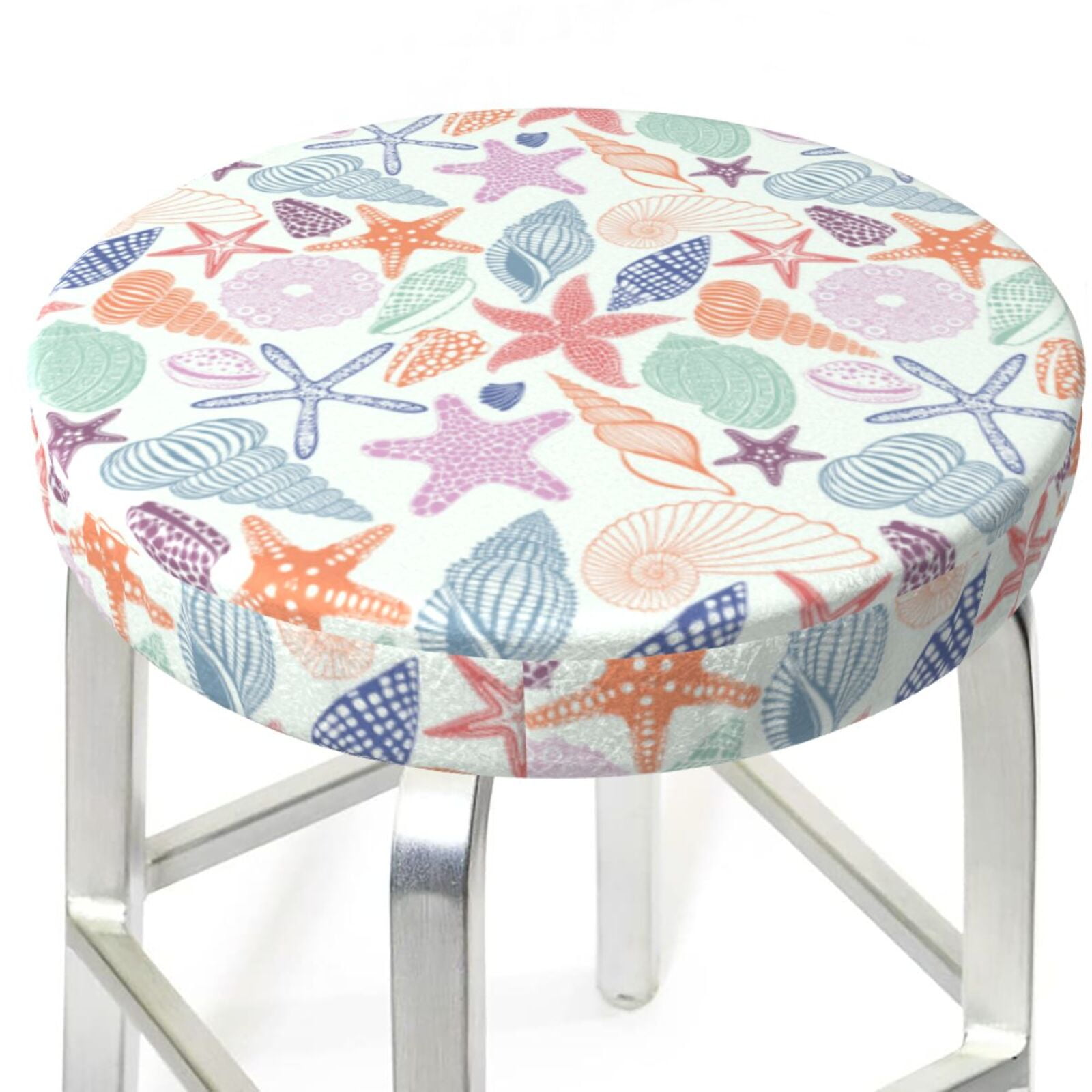 Bar Stool Covers - Colorful Seashells Stretch Round Seat Covers with ...