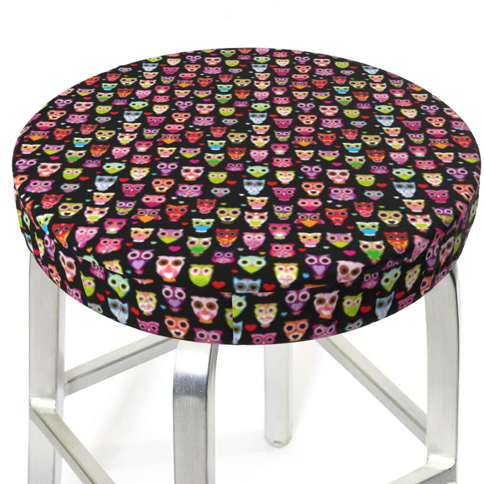 Bar Stool Covers - Colourfull Owl Stretch Round Seat Covers with ...