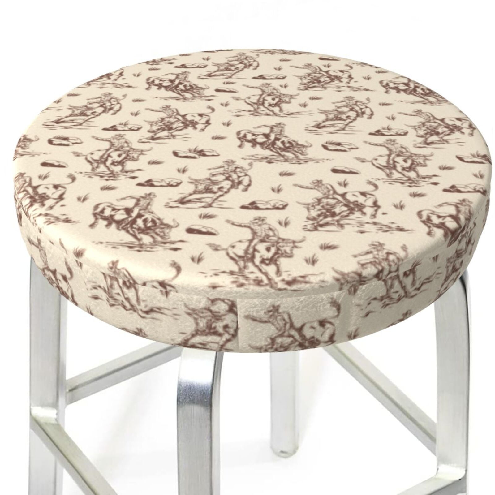 Bar Stool Covers - Cowboy Sitting On Cow Back Stretch Round Seat Covers ...