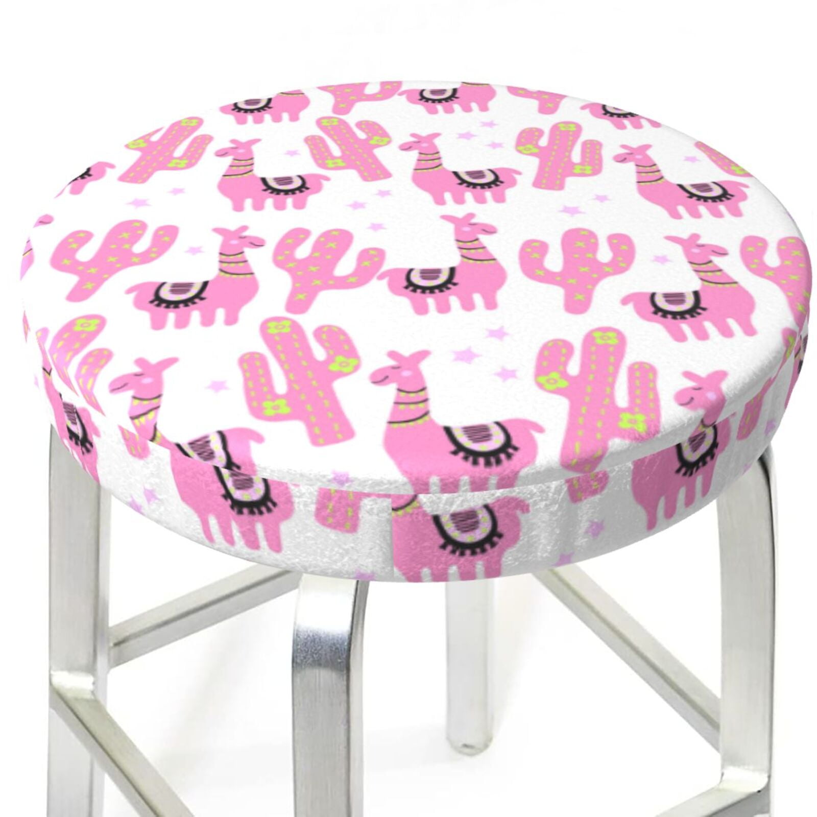 Bar Stool Covers - Cute pink llama alpaca cactus Stretch Round Seat ...