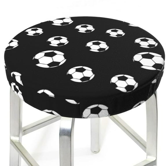 Bar Stool Covers - Cute soccer balls black Stretch Round Seat Covers ...