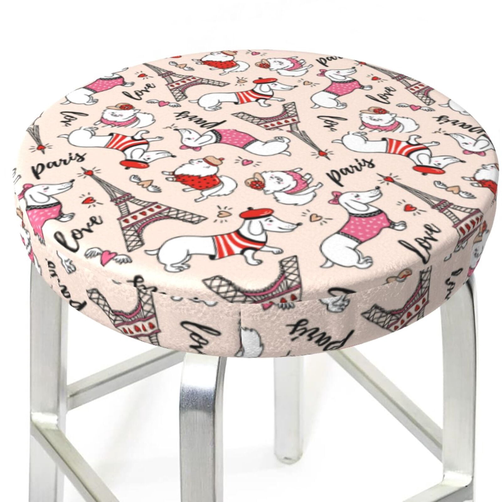 Bar Stool Covers - Dachshund And Eiffel Tower Stretch Round Seat Covers ...
