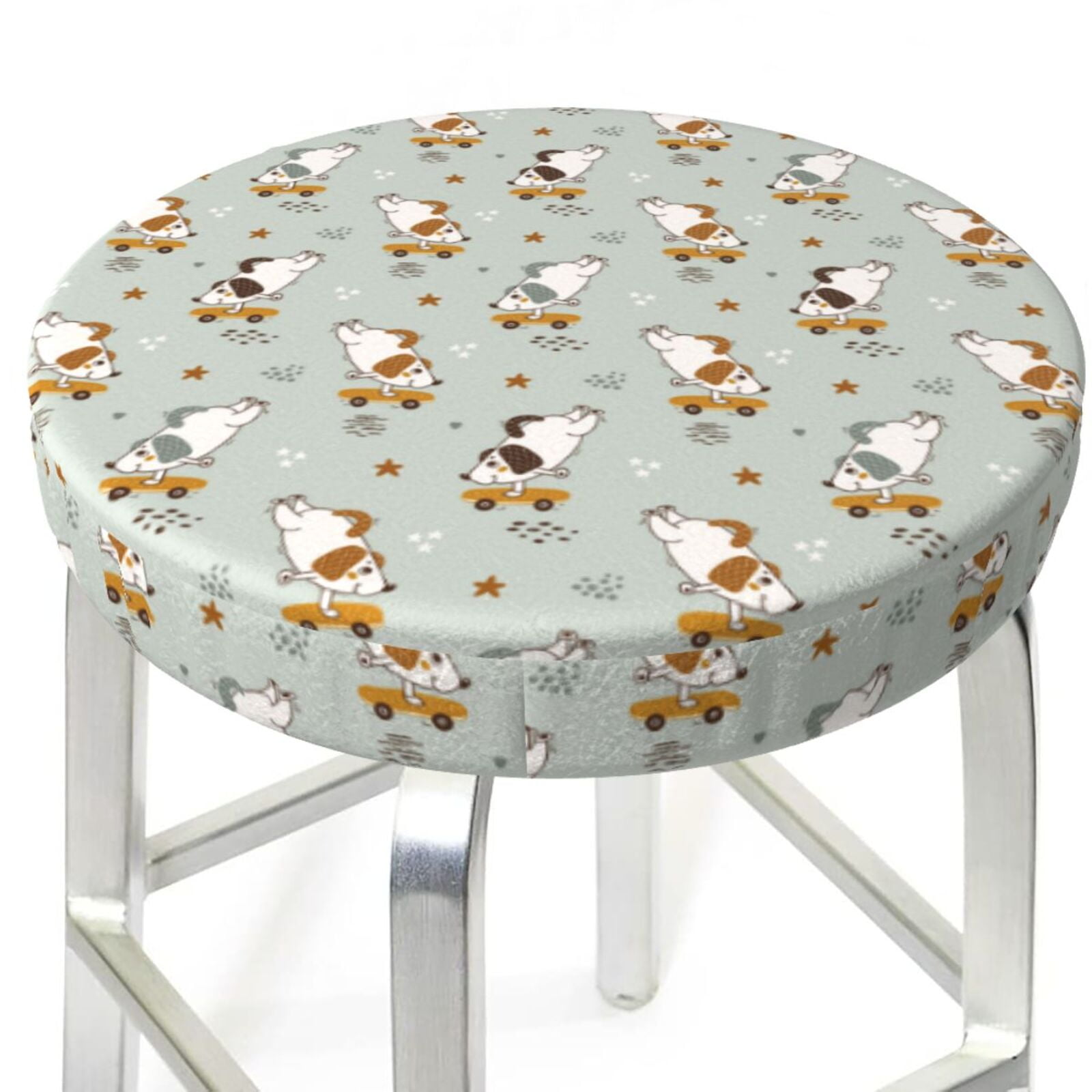 Bar Stool Covers - Dog Riding Skateboard Stretch Round Seat Covers with ...