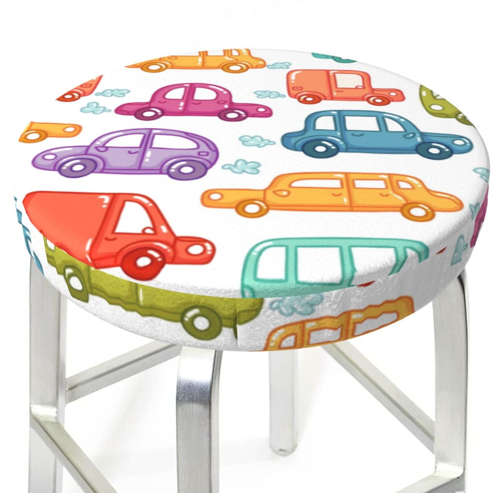 Bar Stool Covers - Doodle Cars Stretch Round Seat Covers with Elastic ...