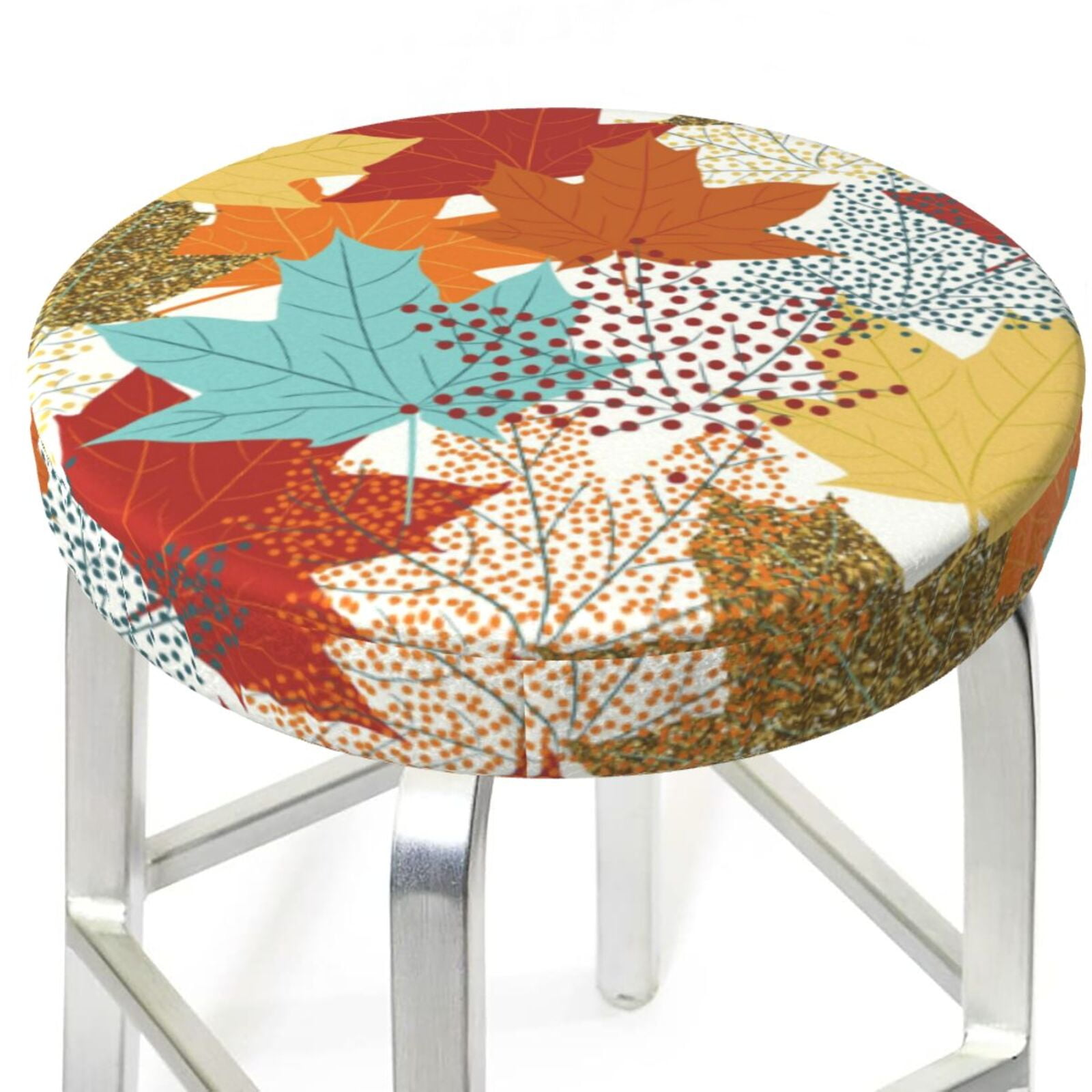 Bar Stool Covers - Fall Maple Leaves Stretch Round Seat Covers with ...