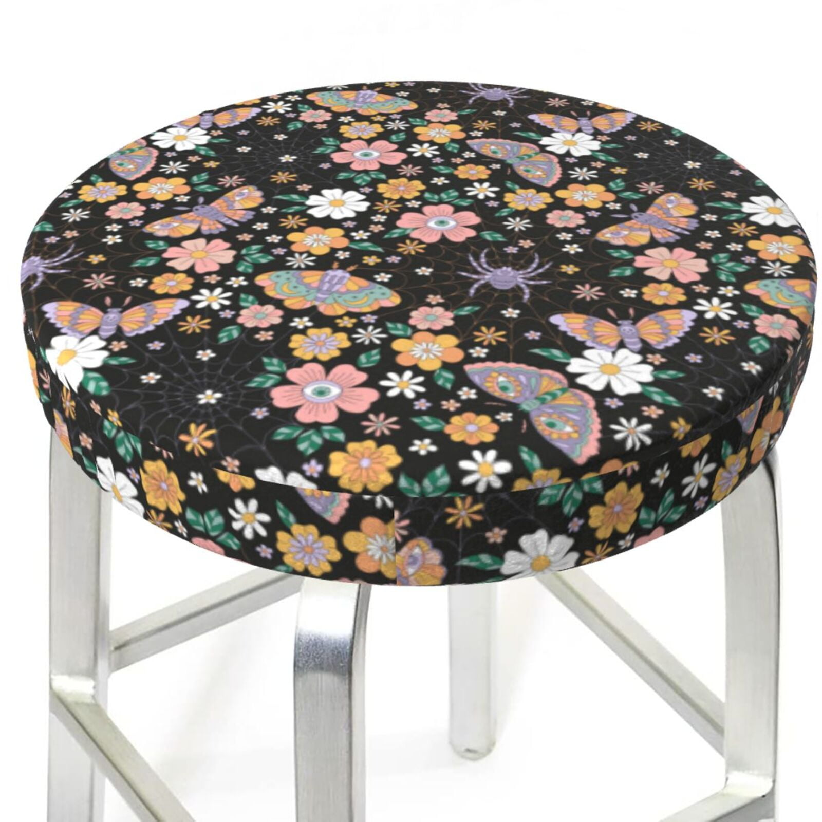 Bar Stool Covers - Floral Insects Stretch Round Seat Covers with ...