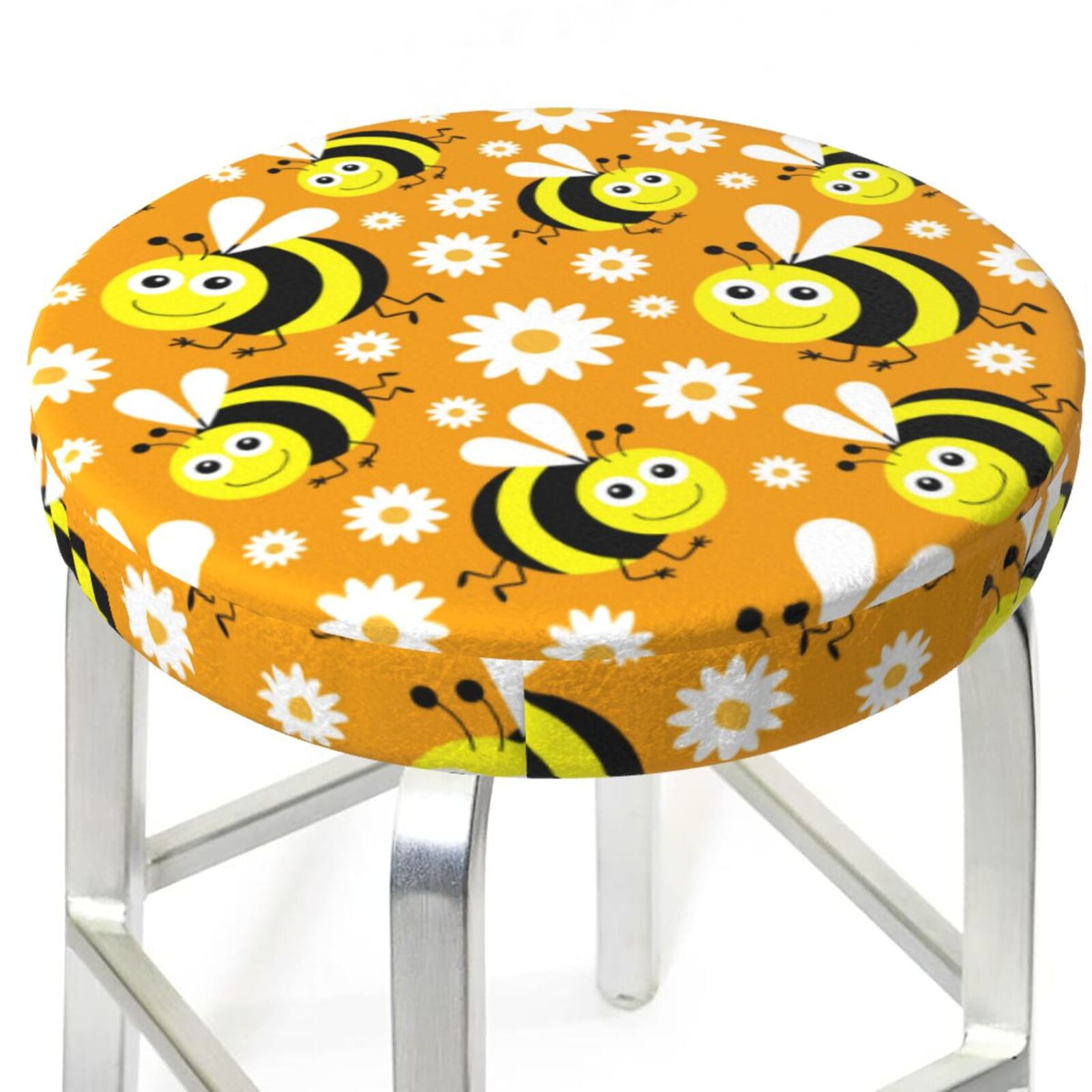 Bar Stool Covers - Funny cartoon bee daisy Stretch Round Seat Covers ...