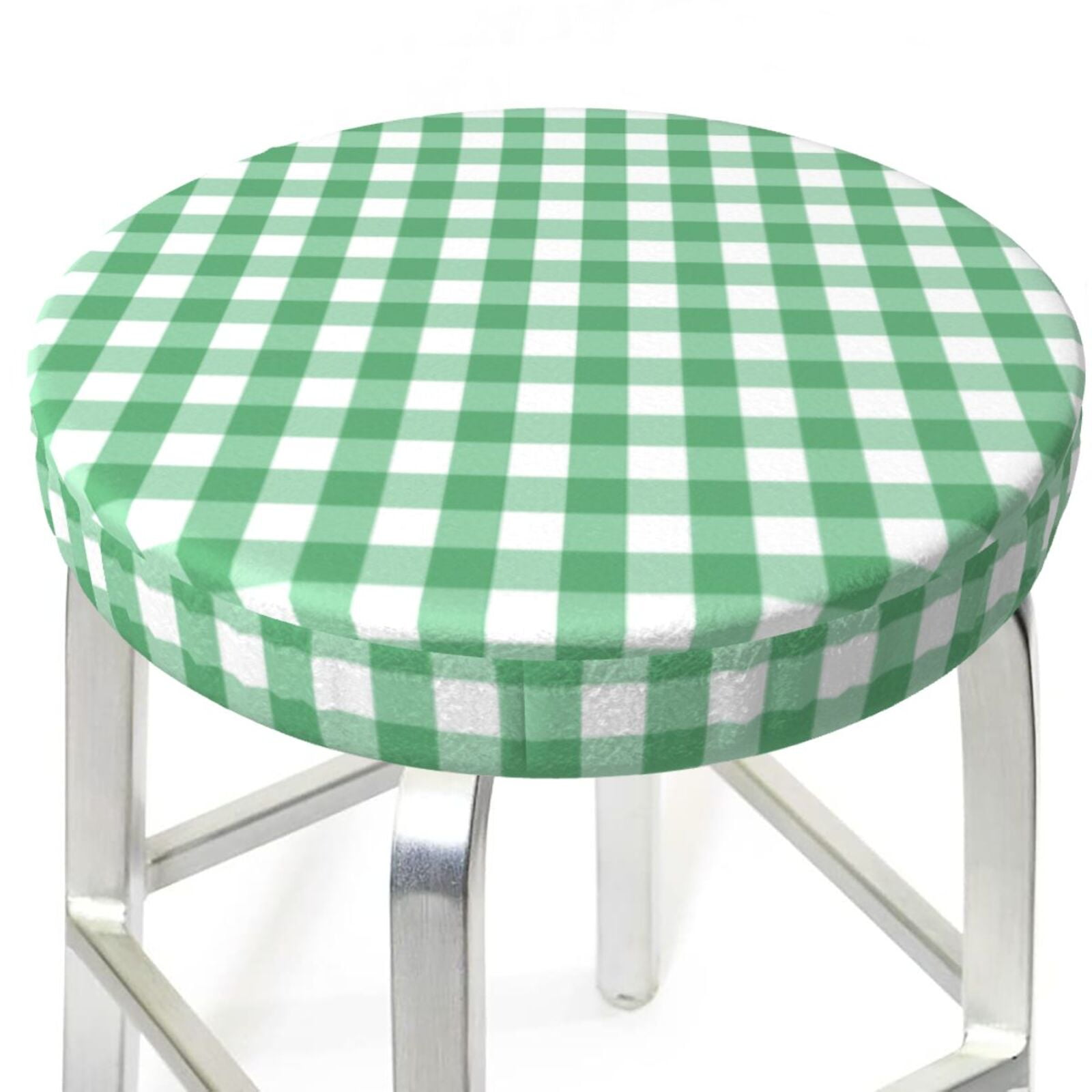 Bar Stool Covers - Gingham White green plaids checkered Stretch Round ...