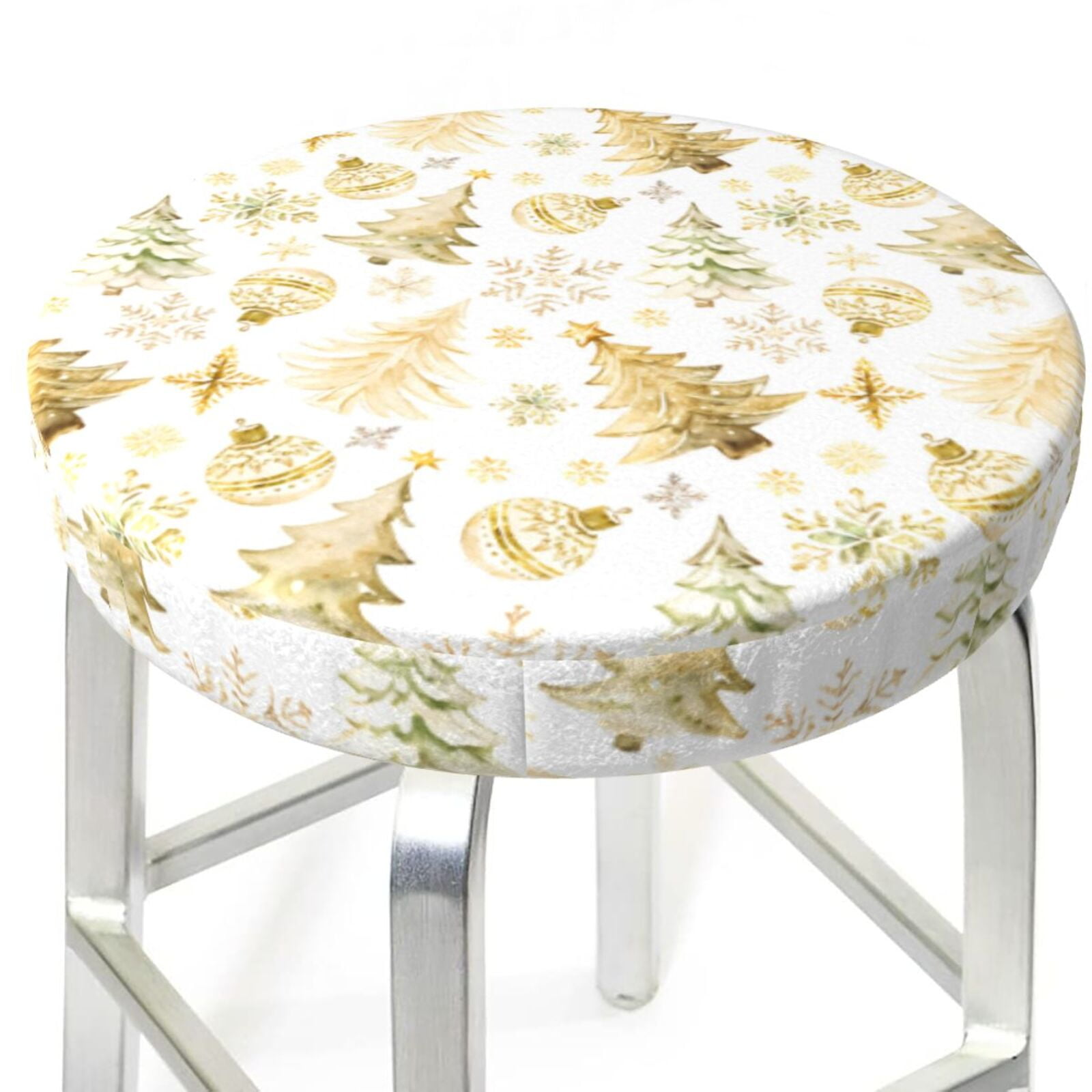 Bar Stool Covers - Gold Christmas Tree Stretch Round Seat Covers with ...