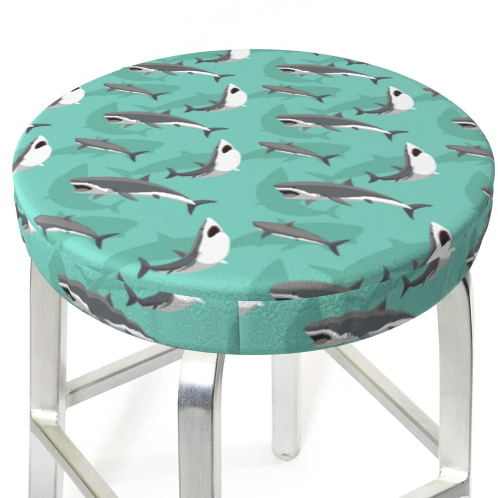 Bar Stool Covers - Great White Shark Stretch Round Seat Covers with ...