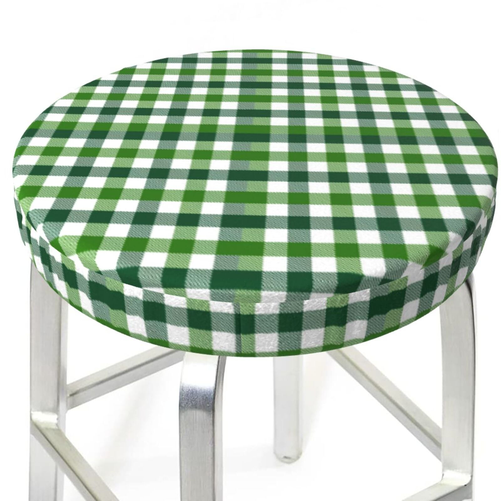 Bar Stool Covers - Green Gingham plaid Checkered Stretch Round Seat ...