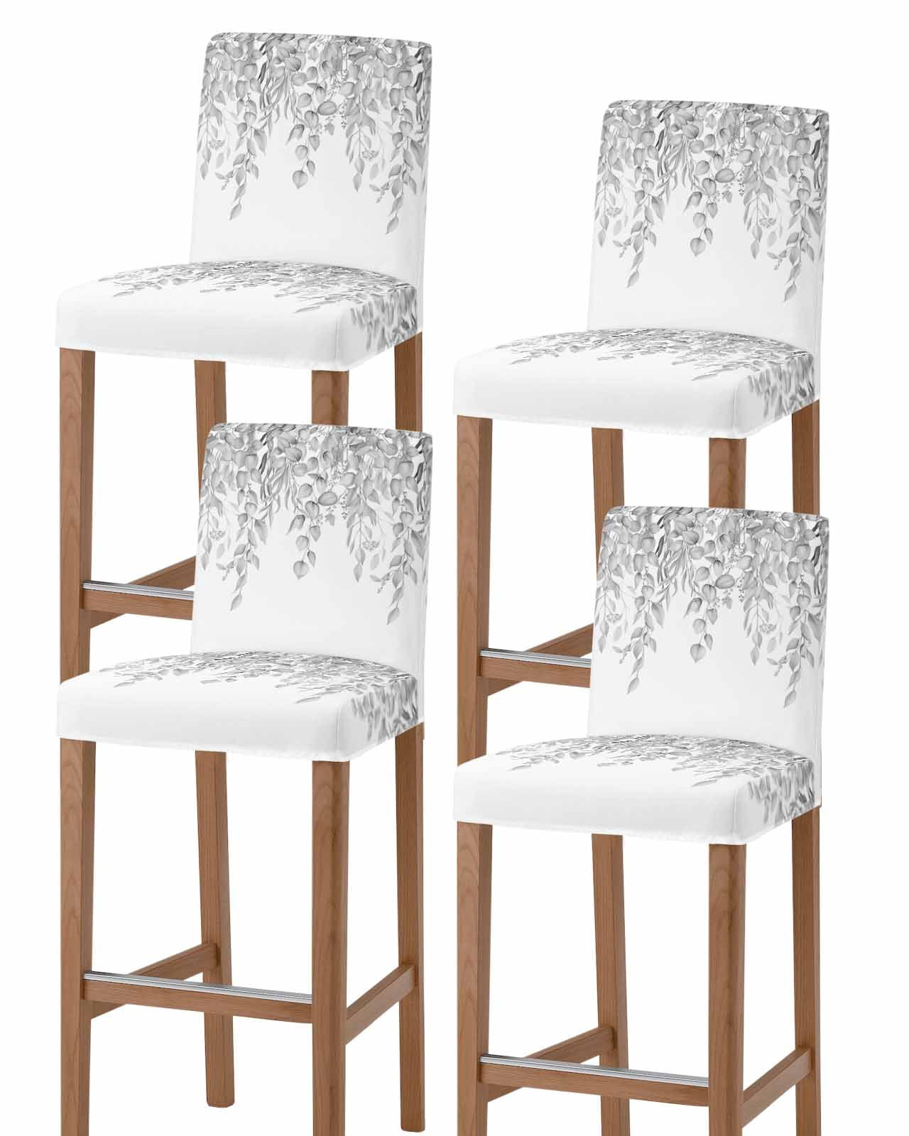 Bar Stool Covers Grey Eucalyptus Leaves Bar Chair Cover Set of 4 ...