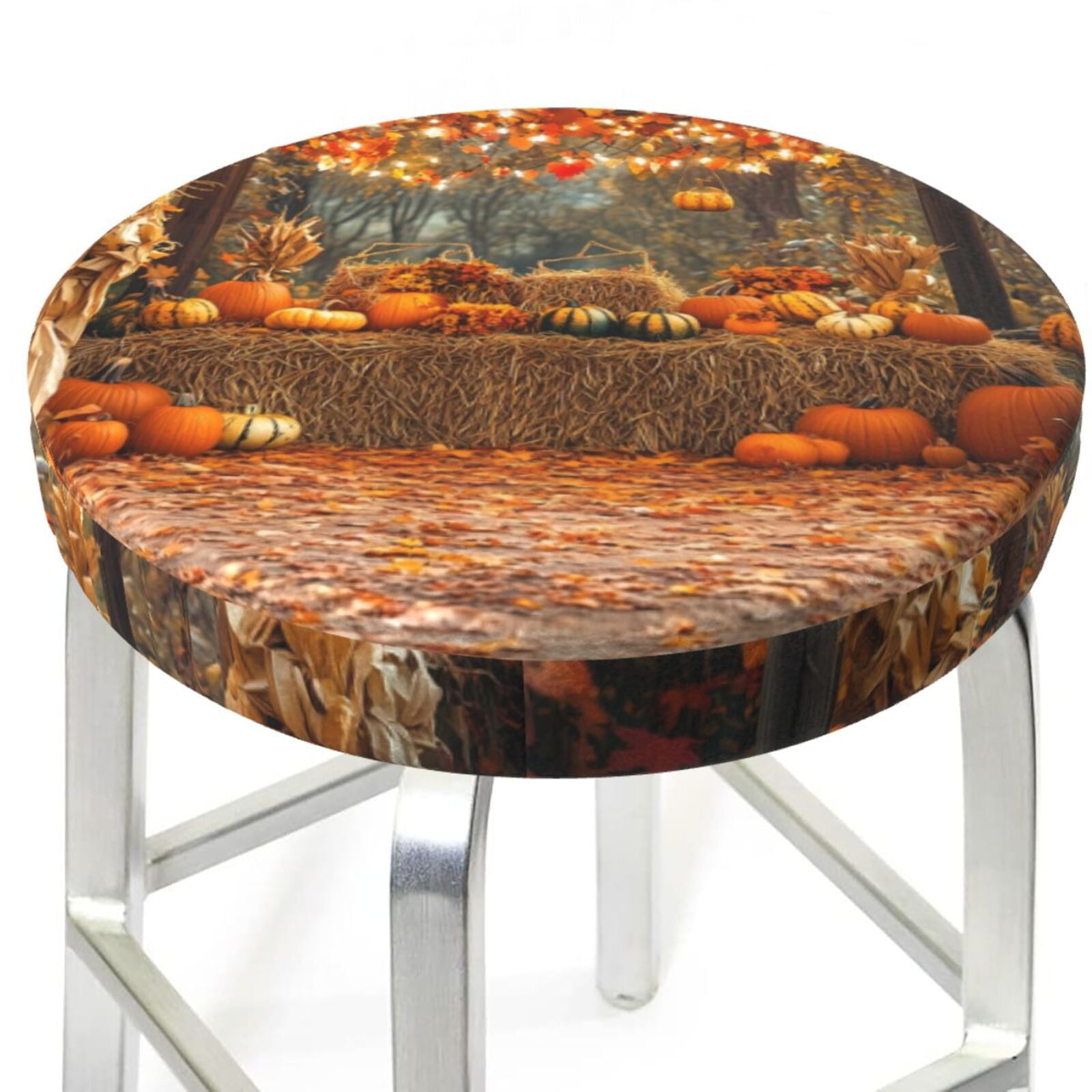 Bar Stool Covers - Halloween Autumn Pumpkin Stretch Round Seat Covers ...
