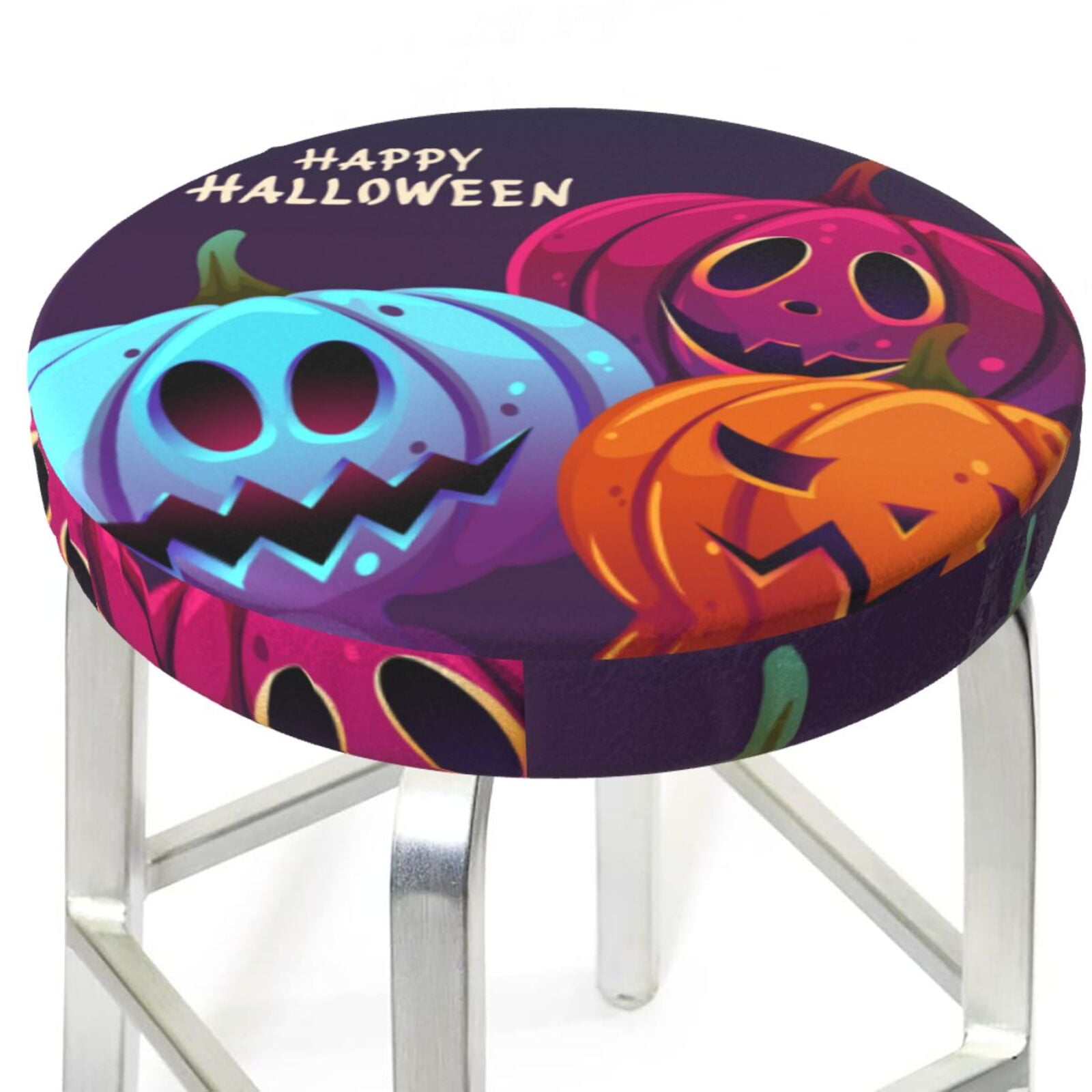 Bar Stool Covers - Halloween Colorful Pumpkin A Stretch Round Seat ...