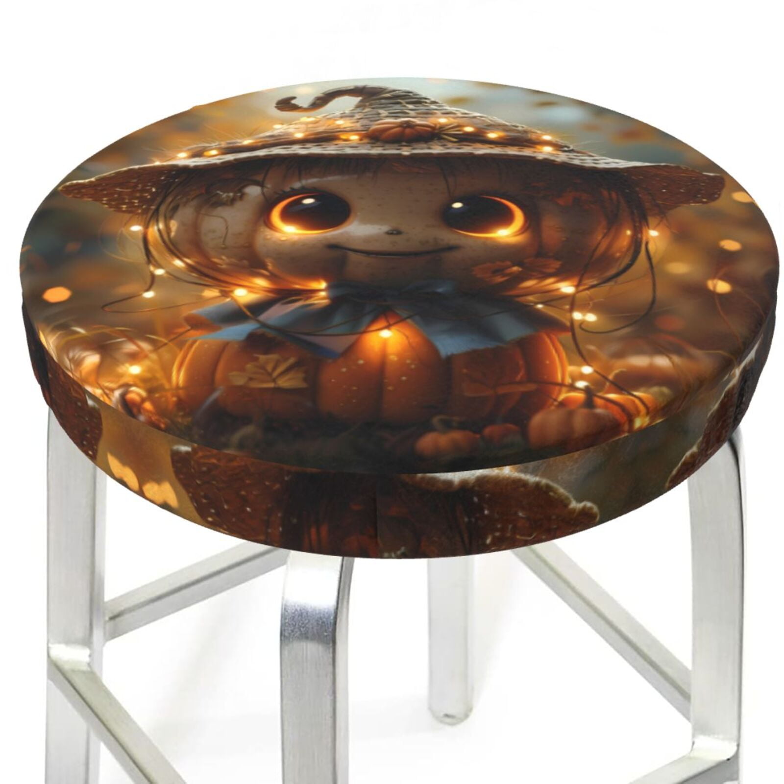 Bar Stool Covers - Halloween Cute Pumpkin (2) Stretch Round Seat Covers ...