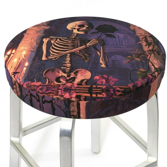 Bar Stool Covers - Halloween Gothic Skull Rose C Stretch Round Seat ...