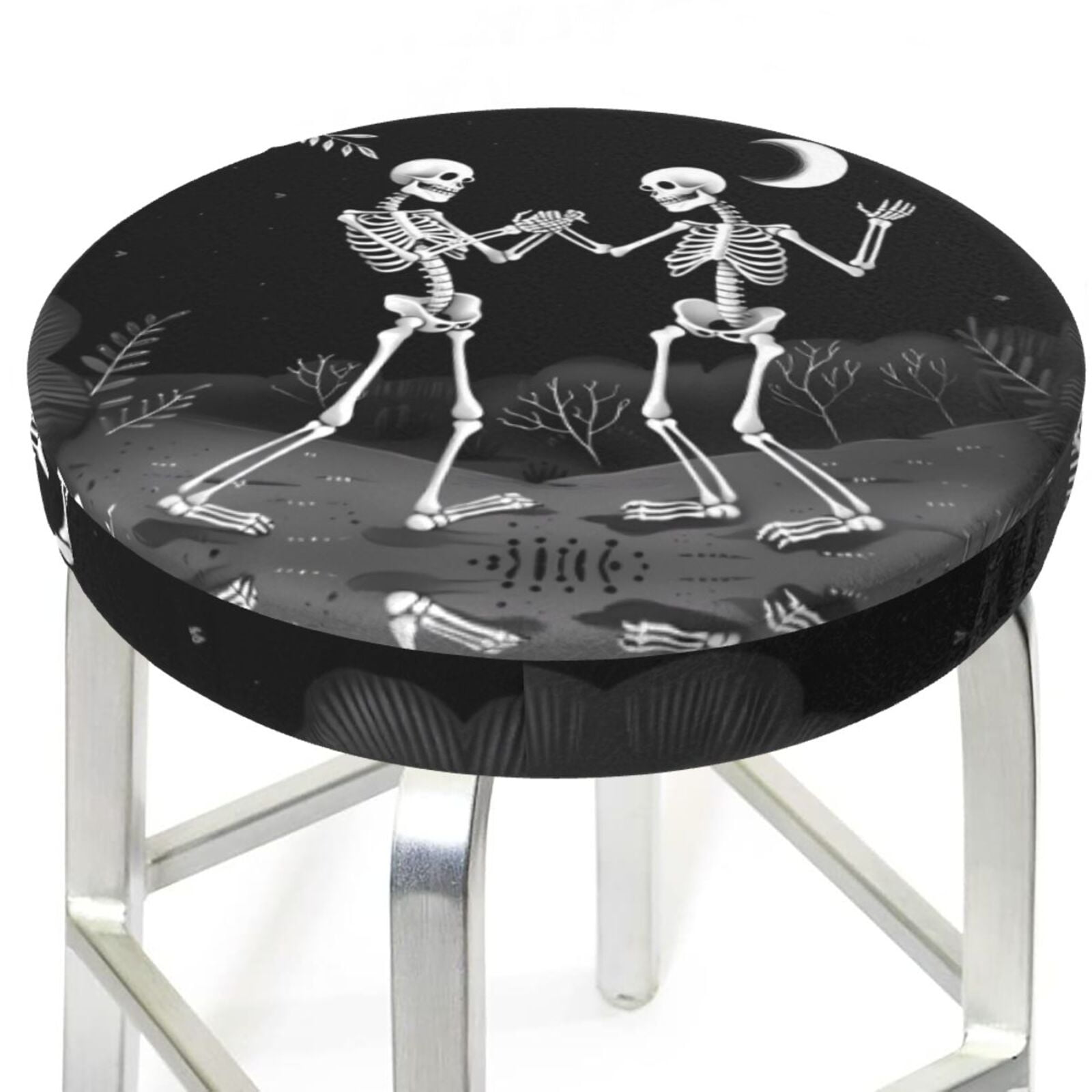 Bar Stool Covers - Halloween Night Dancing Skeleton Stretch Round Seat ...