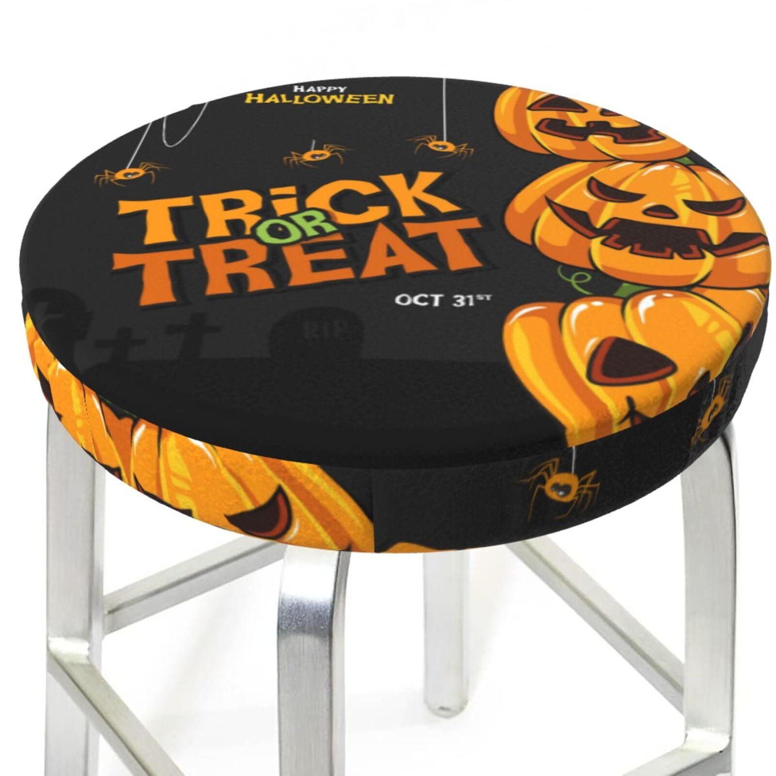 Bar Stool Covers - Halloween Pumpkin Trick or Treat (2) Stretch Round ...