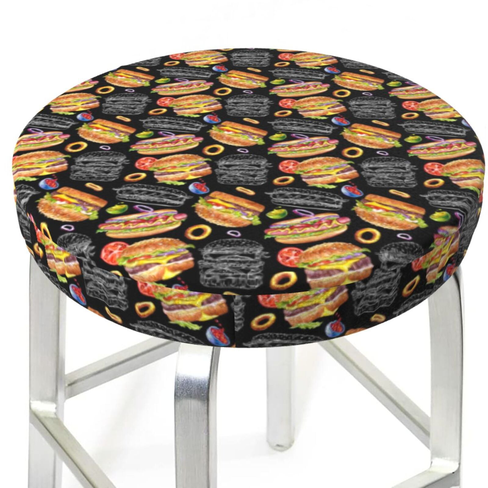 Bar Stool Covers - Hamburgers Hot Dogs Stretch Round Seat Covers with ...