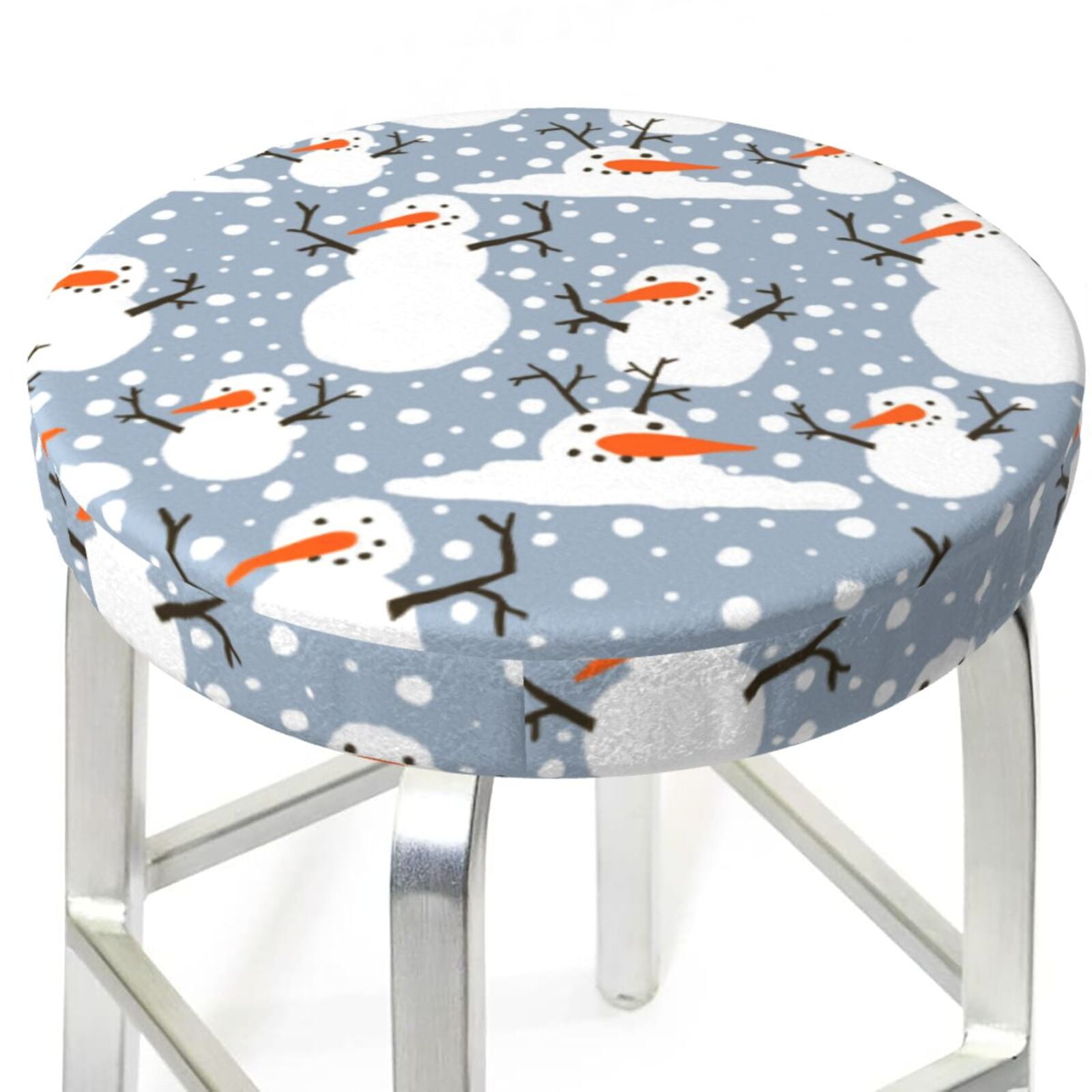 Bar Stool Covers - Happy Snowmen Snowfall Stretch Round Seat Covers ...