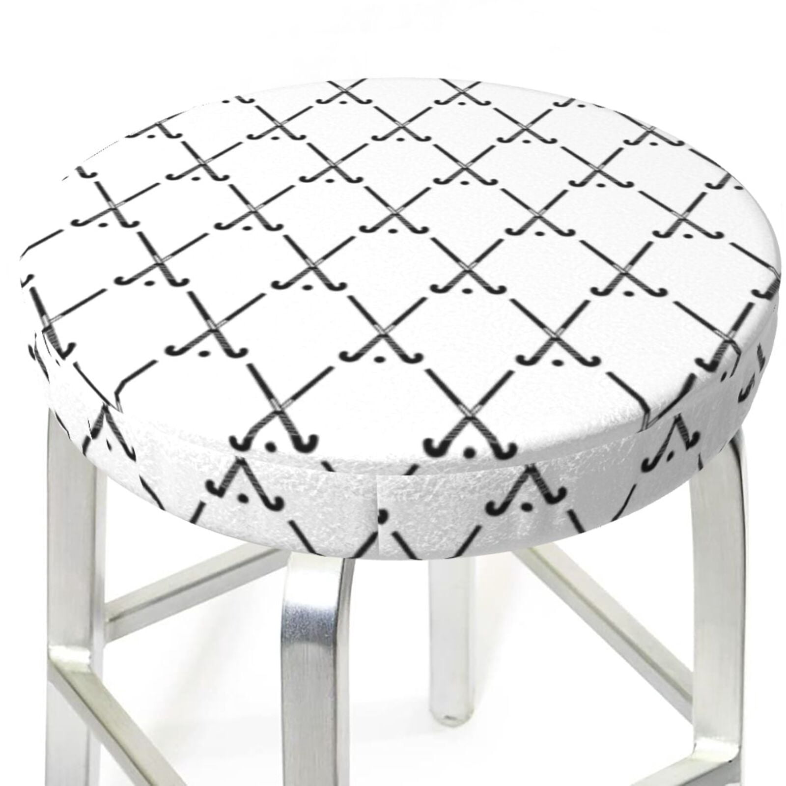 Bar Stool Covers - Hockey Stick black Stretch Round Seat Covers with ...